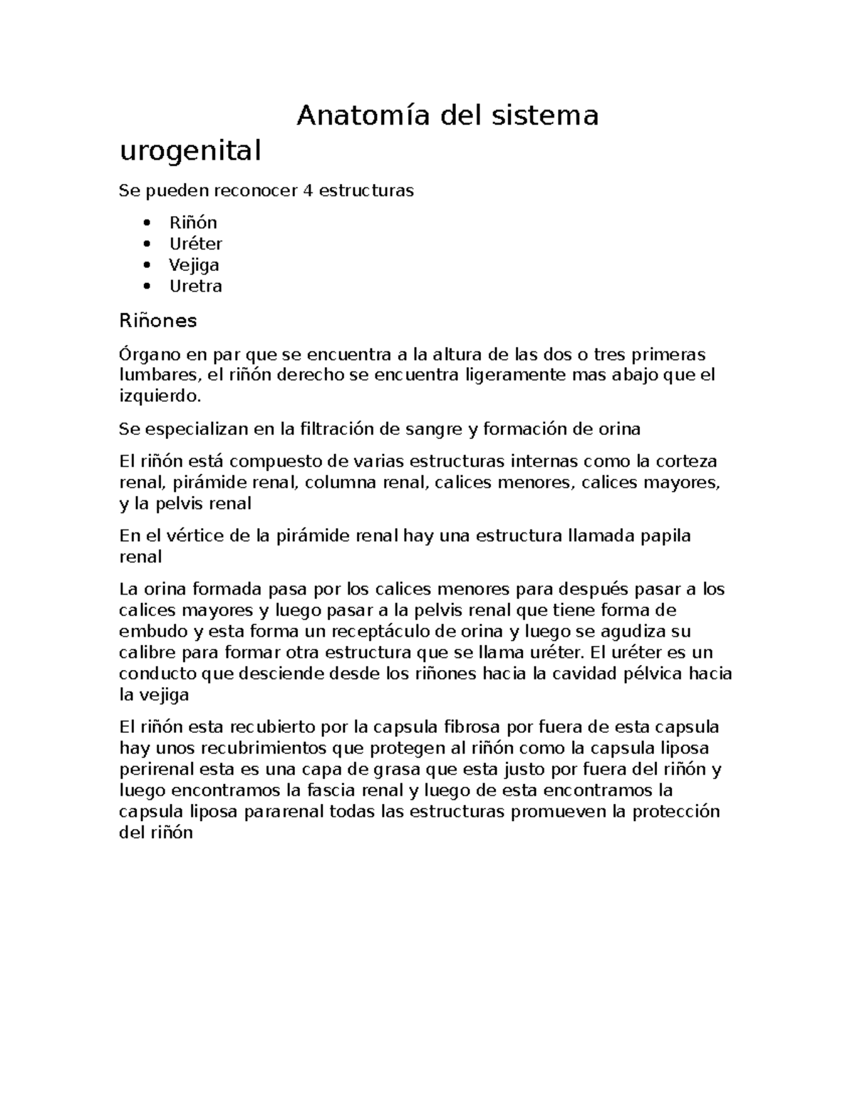 Anatomía del sistema urogenital resumen - Anatomía del sistema urogenital Se pueden reconocer 4 ...