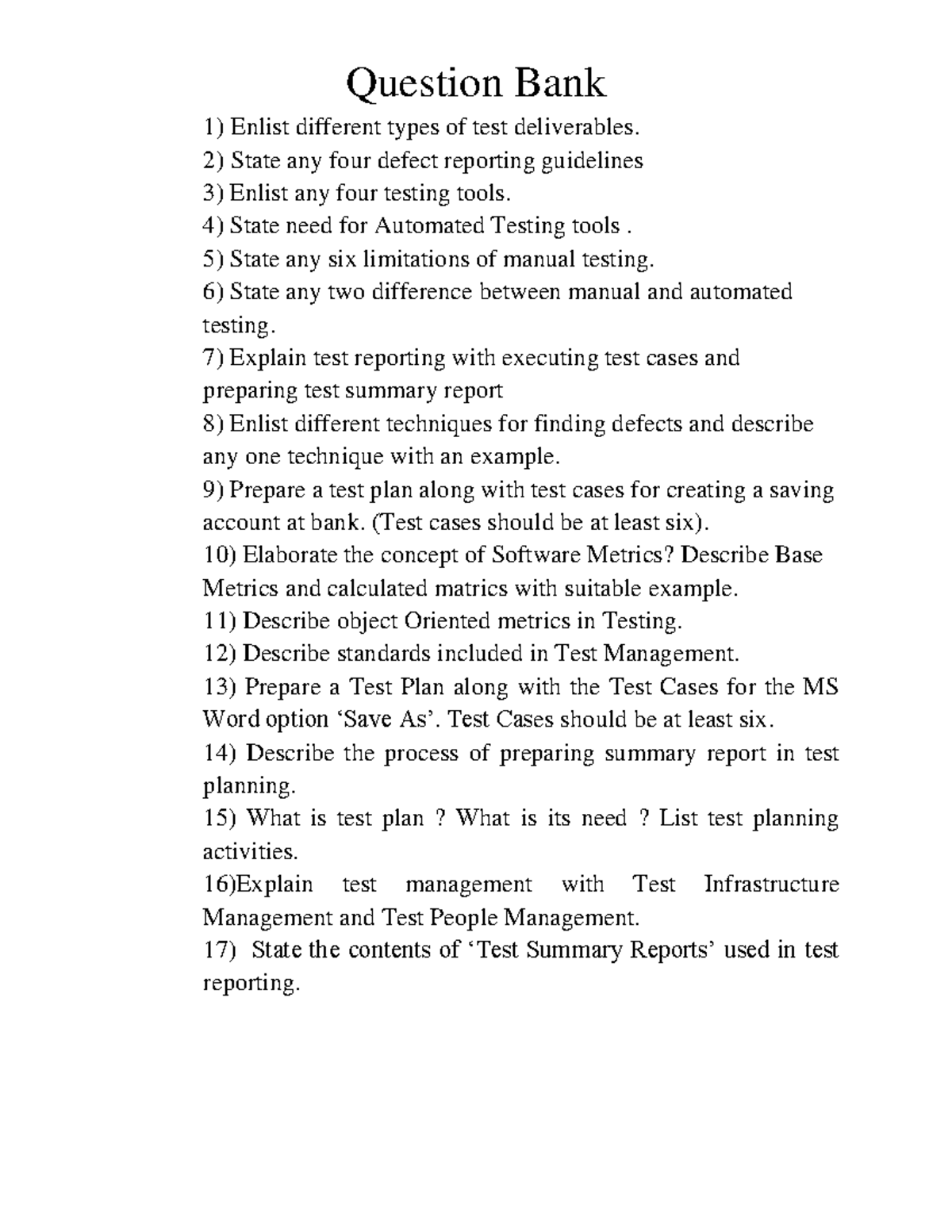 STE question bank - Question Bank Enlist different types of test ...