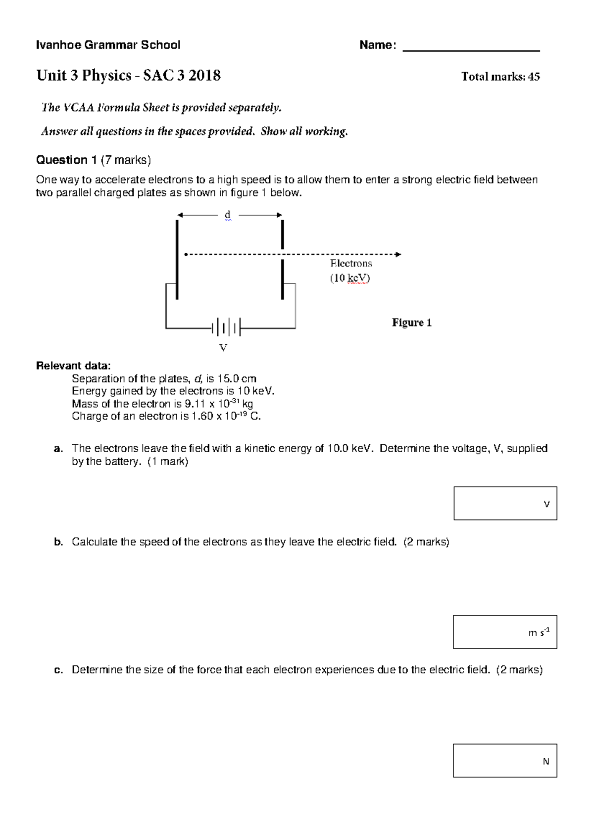 YR 12 Physics U3 SAC 3 Generation and Transmission Ao S 2 2018 Final ...