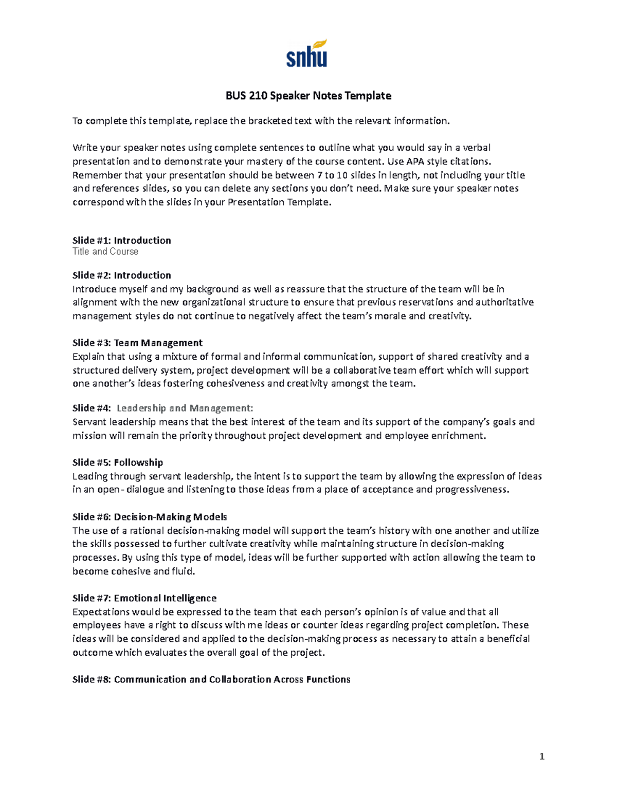 BUS 210 Speaker Notes - BUS 210 Speaker Notes Template To complete this ...