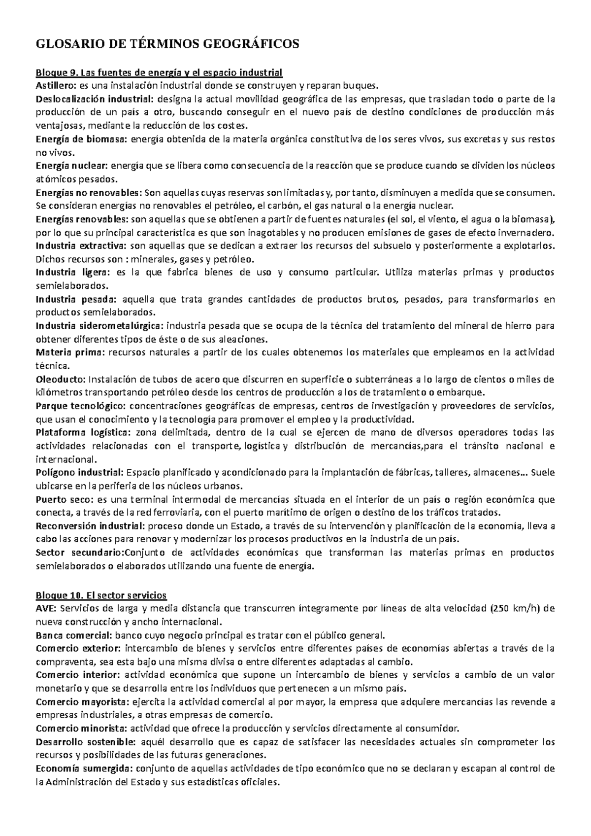 Conceptos 9,10,11 y 12 - GLOSARIO DE TÉRMINOS GEOGRÁFICOS Bloque 9. Las ...