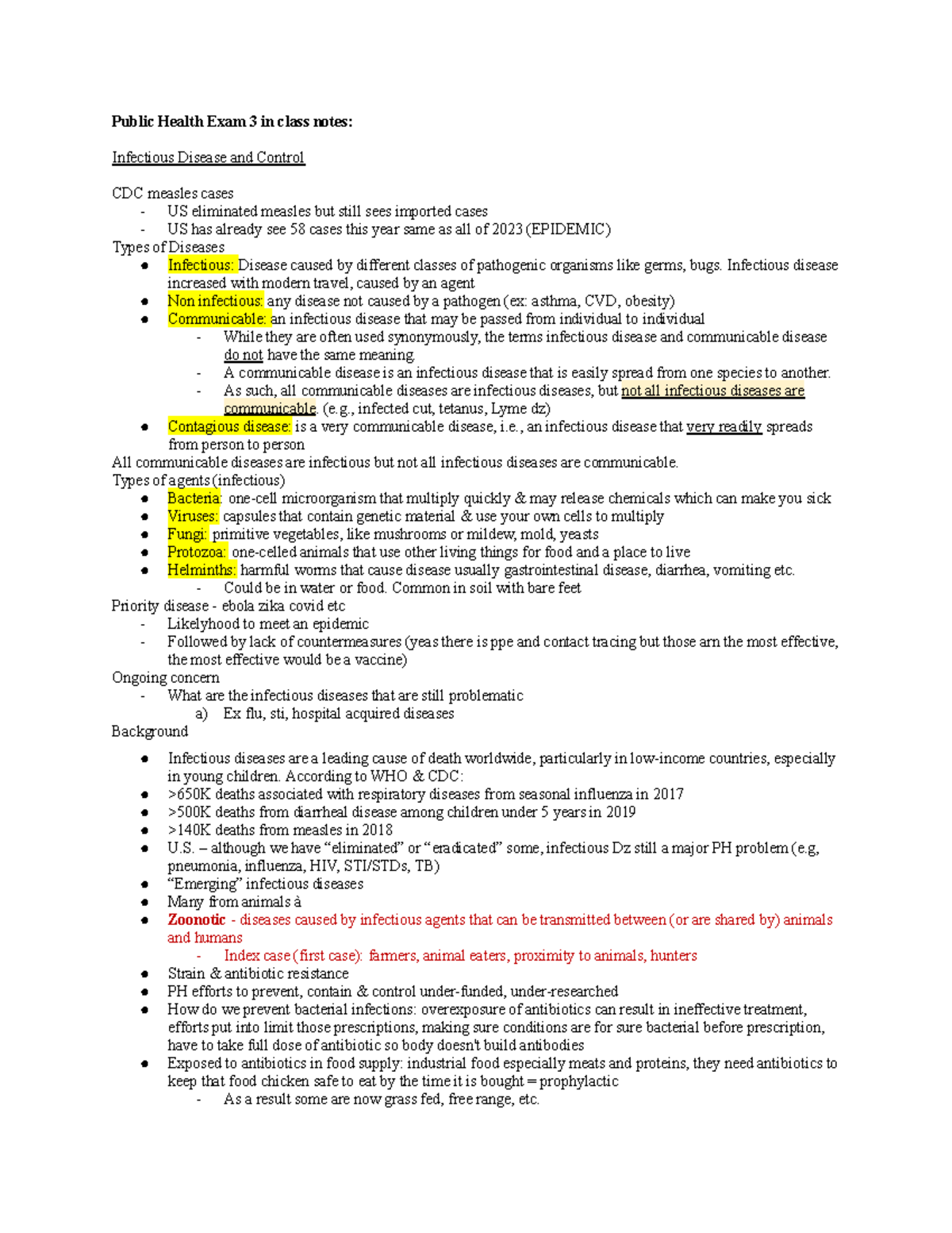 Exam 3 study guide - Public Health Exam 3 in class notes: Infectious ...