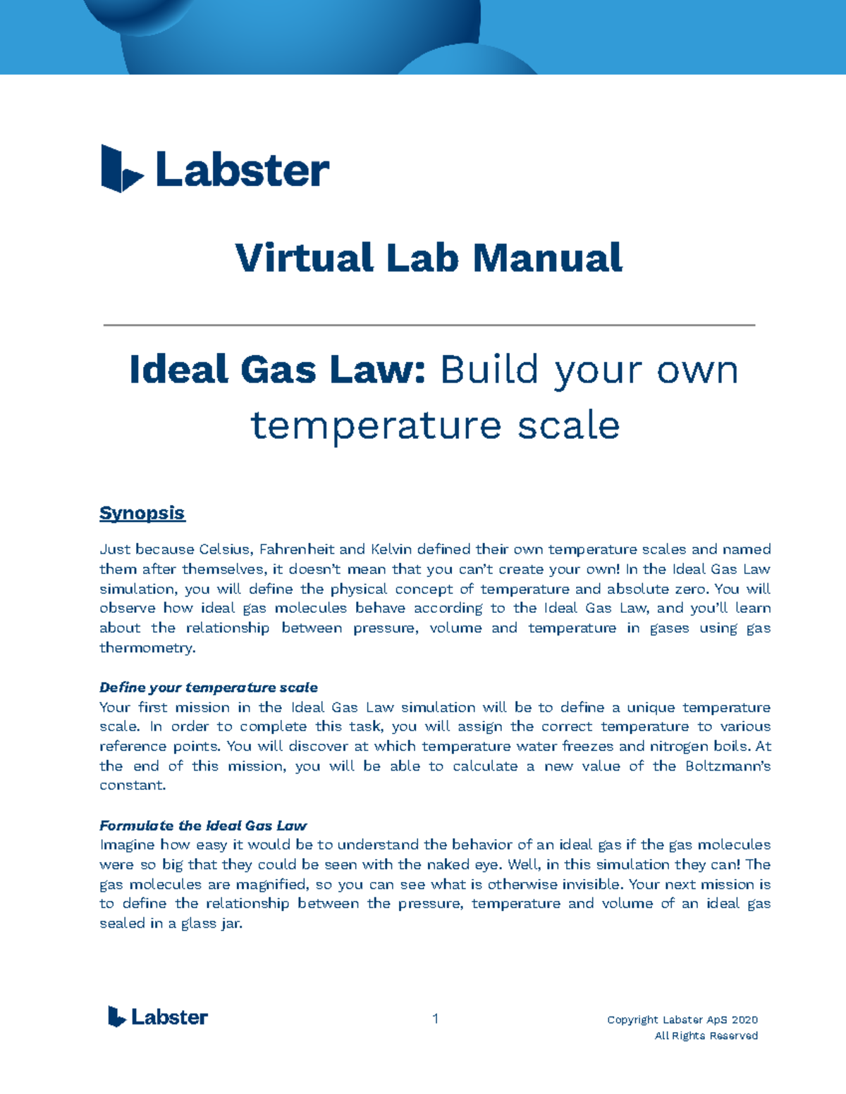 Lab Manual Ideal Gas Law Build your own temperature scale - Virtual Lab ...