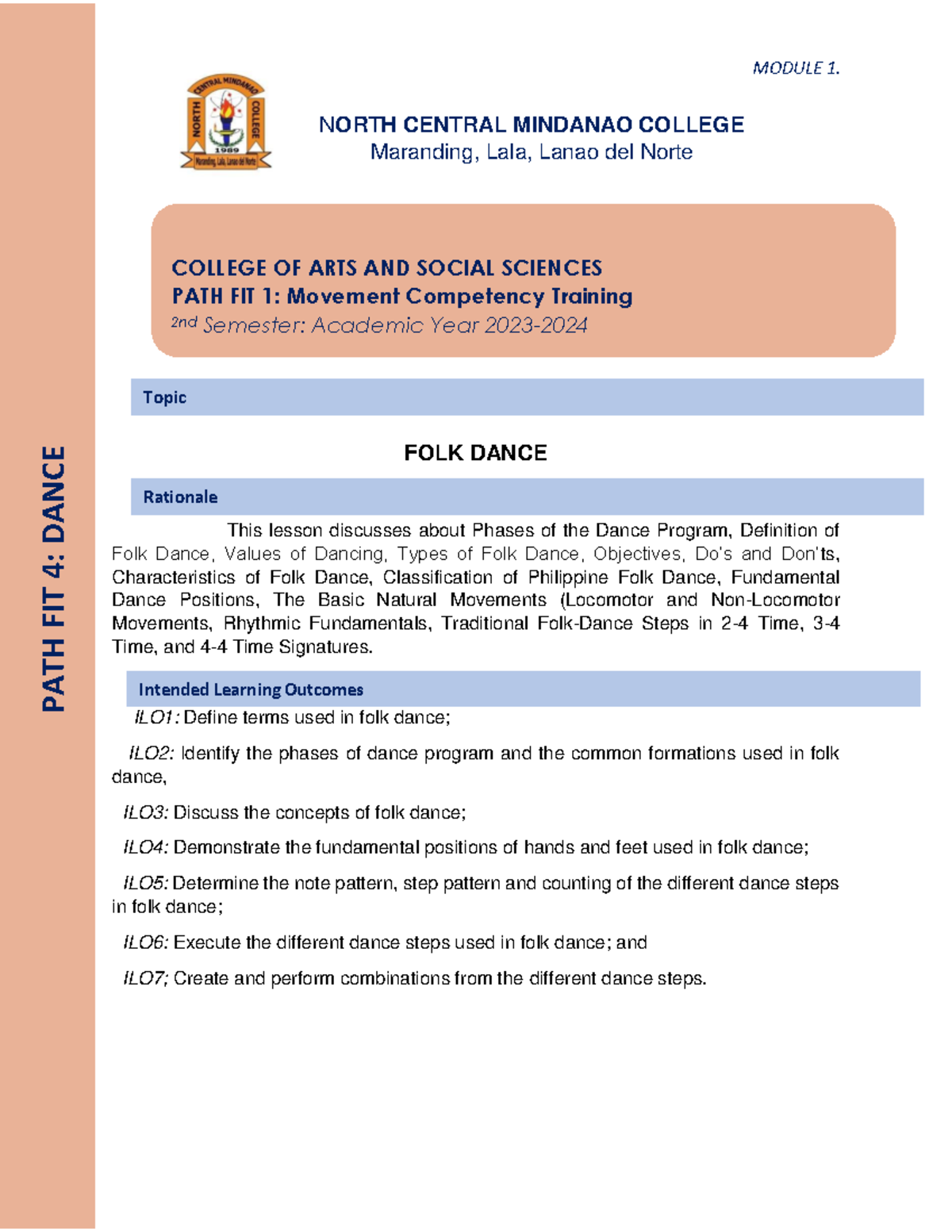 PATH FIT 4 FOLK Dance Module - NORTH CENTRAL MINDANAO COLLEGE Maranding ...