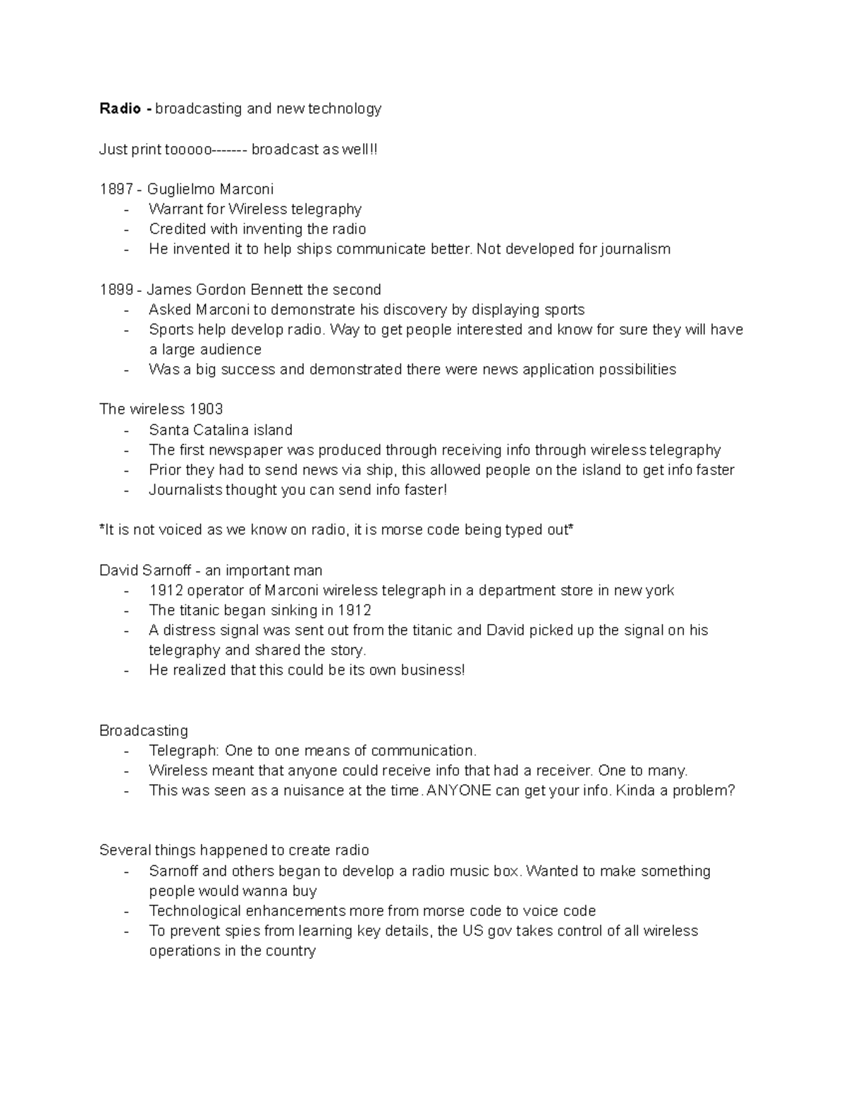 jour 200 Radio lecture notes - Radio - broadcasting and new technology ...