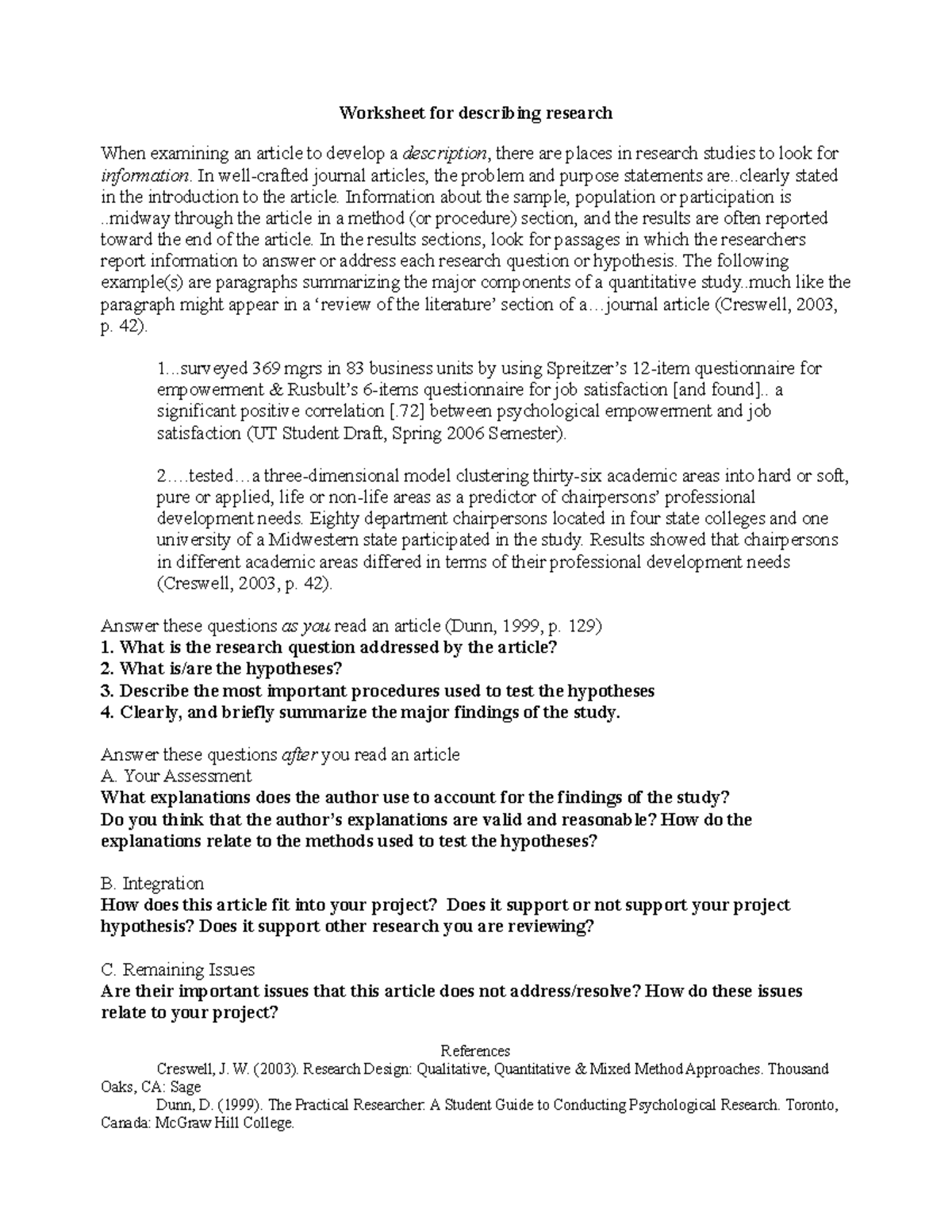 Worksheet for describing research - In well-crafted journal articles ...
