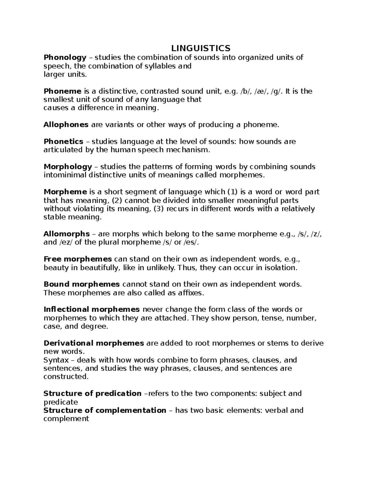 English Notes - LINGUISTICS Phonology – studies the combination of ...