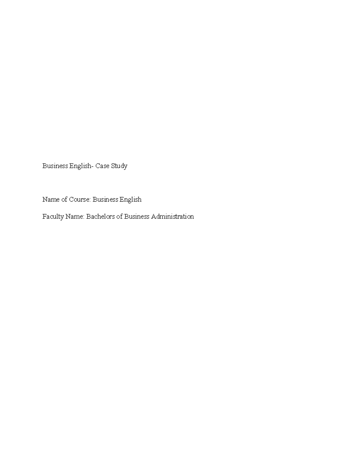 Business English Case Study - Business English- Case Study Name of ...