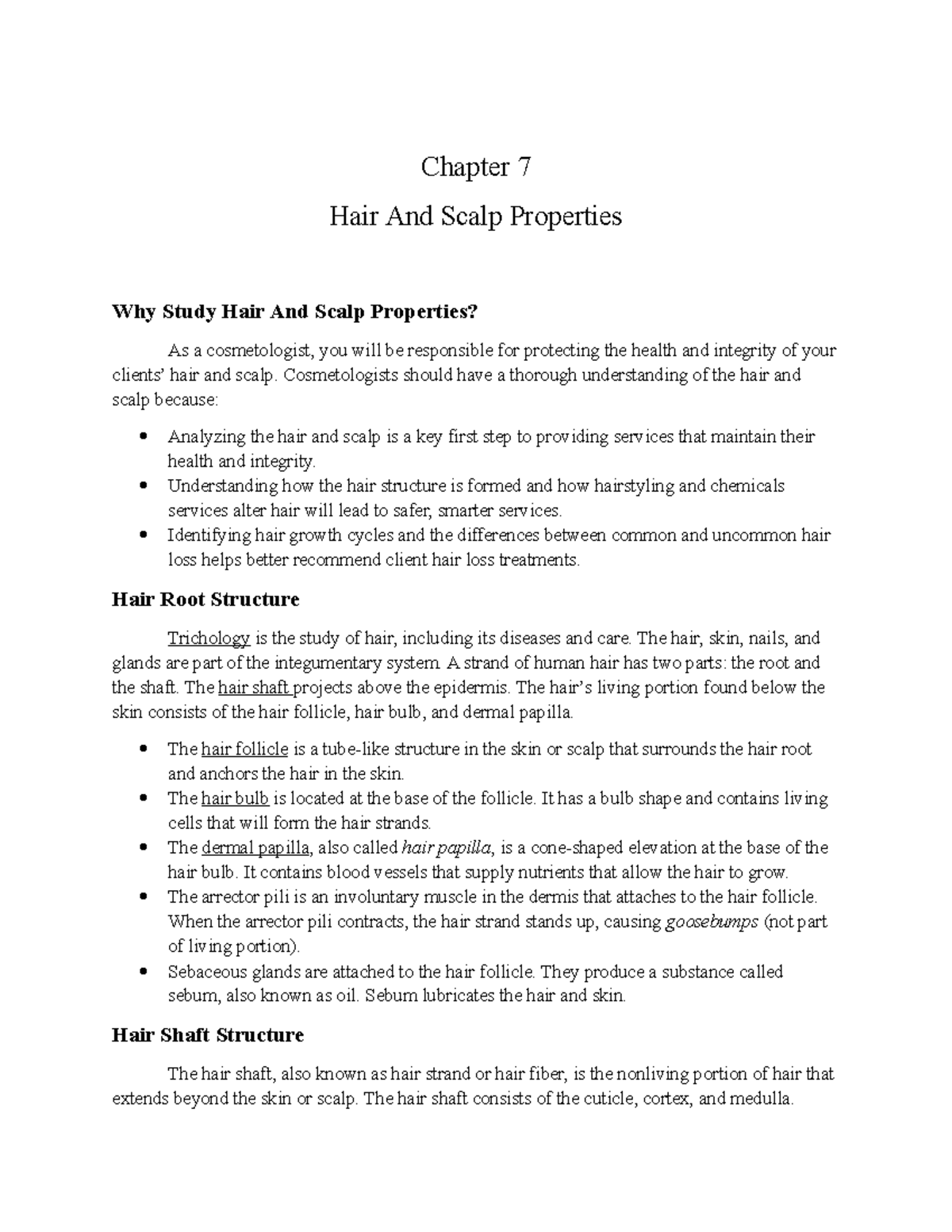Chapter 7 Outline - Chapter 7 Hair And Scalp Properties Why Study Hair ...