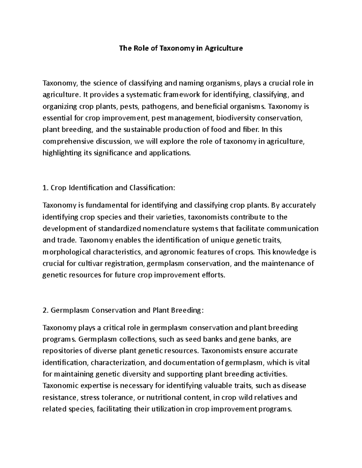 The Role of Taxonomy in Agriculture - The Role of Taxonomy in ...