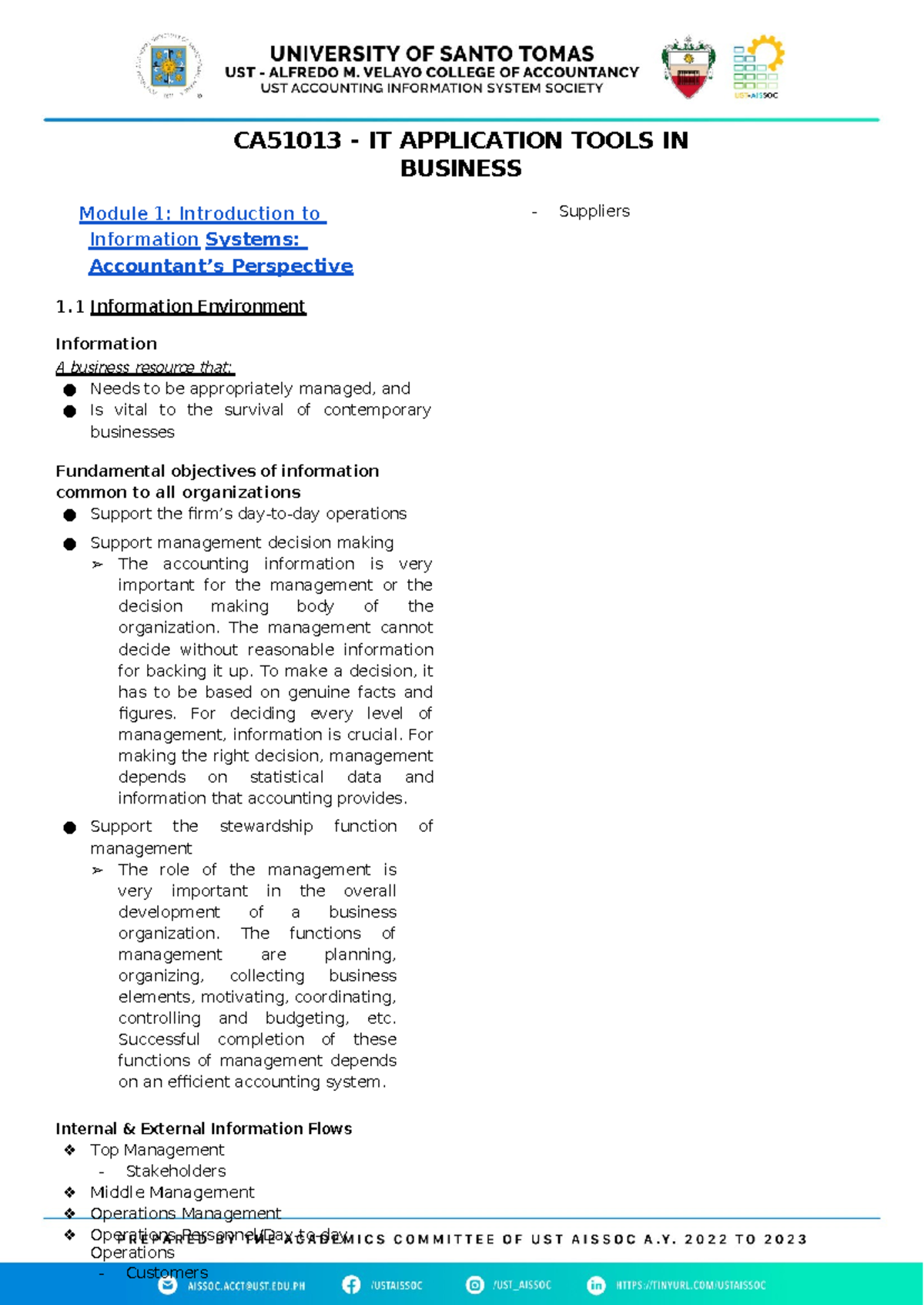 Pdfcoffee - Modular Type - CA51013 - IT APPLICATION TOOLS IN BUSINESS Module 1: Introduction to ...