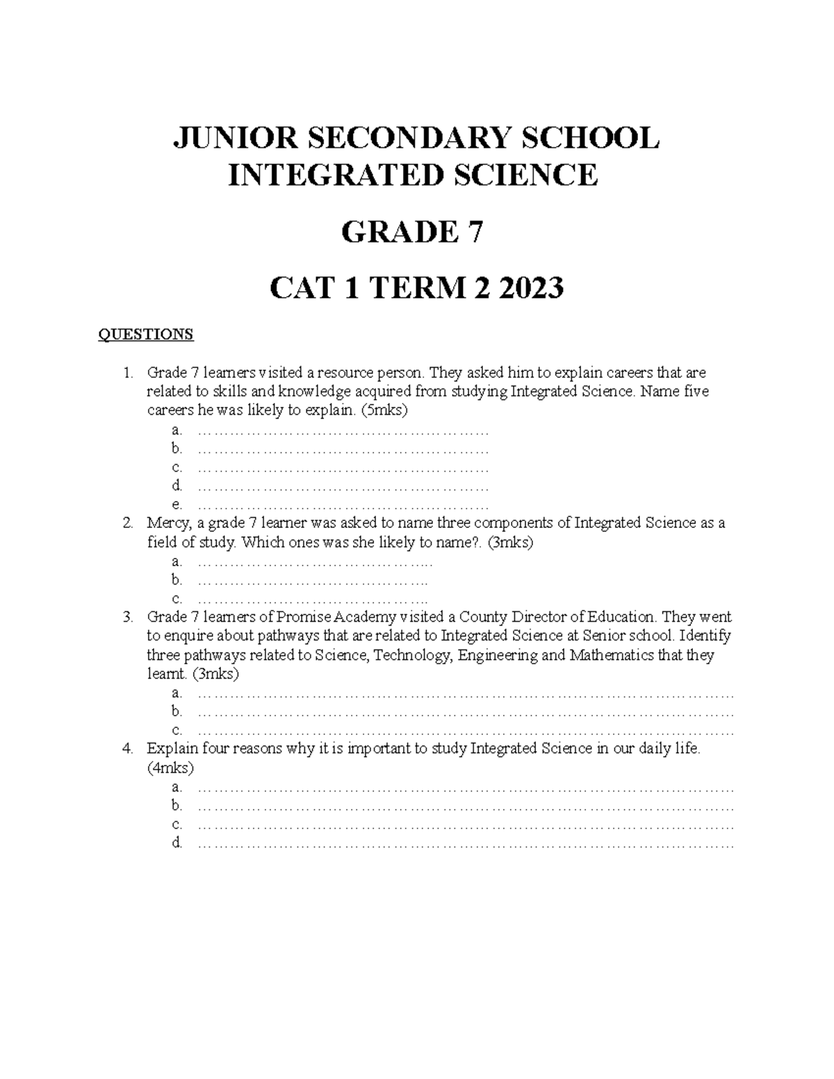 Integrated Science G7 QS - JUNIOR SECONDARY SCHOOL INTEGRATED SCIENCE ...