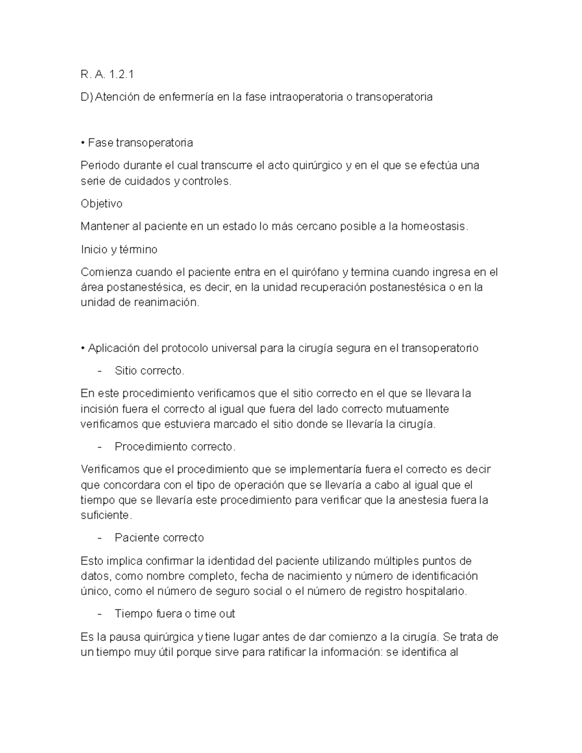 1.2.1 D - Atención de enfermería en la fase intraoperatoria o ...