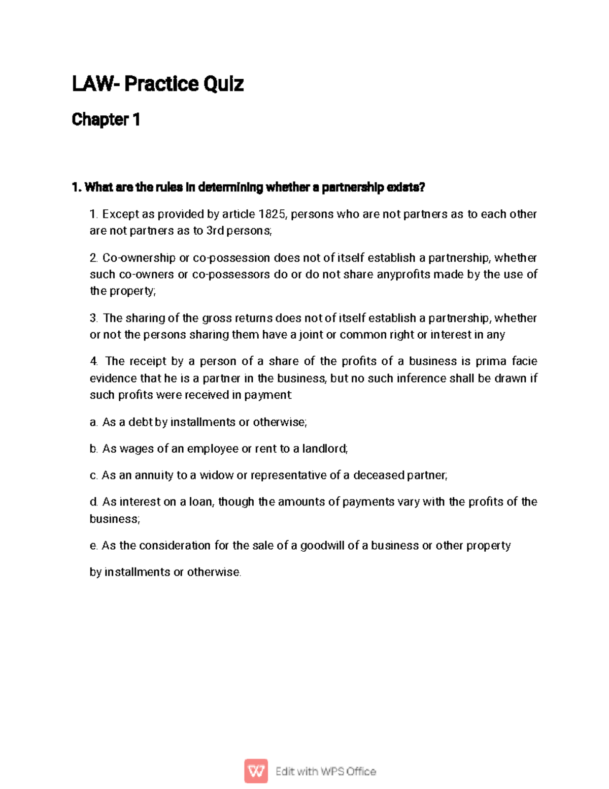 LAW-practice quiz - Practice materials - LAW- Practice Quiz Chapter 1 ...