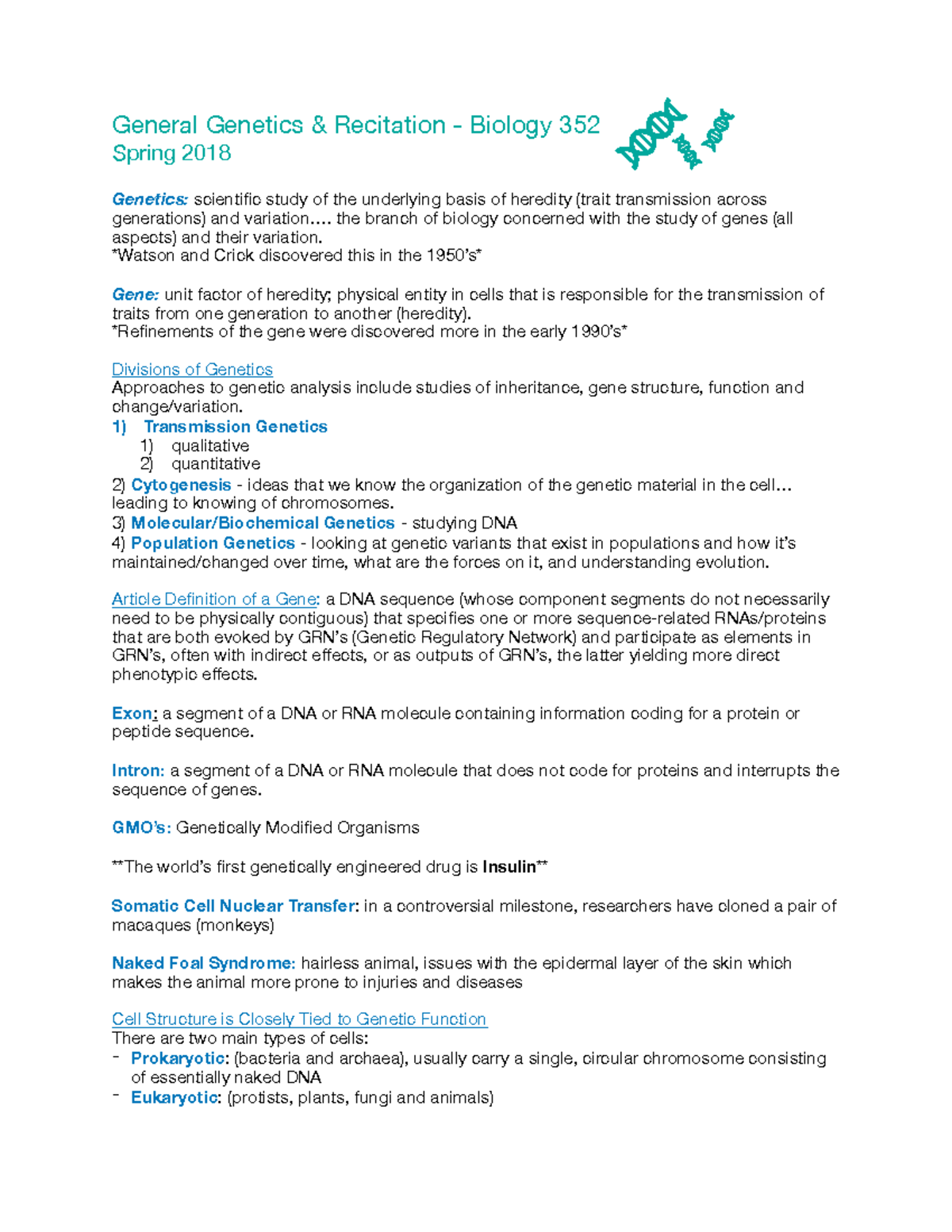 General Genetics - Notes with Dr. Chandlee - General Genetics ...