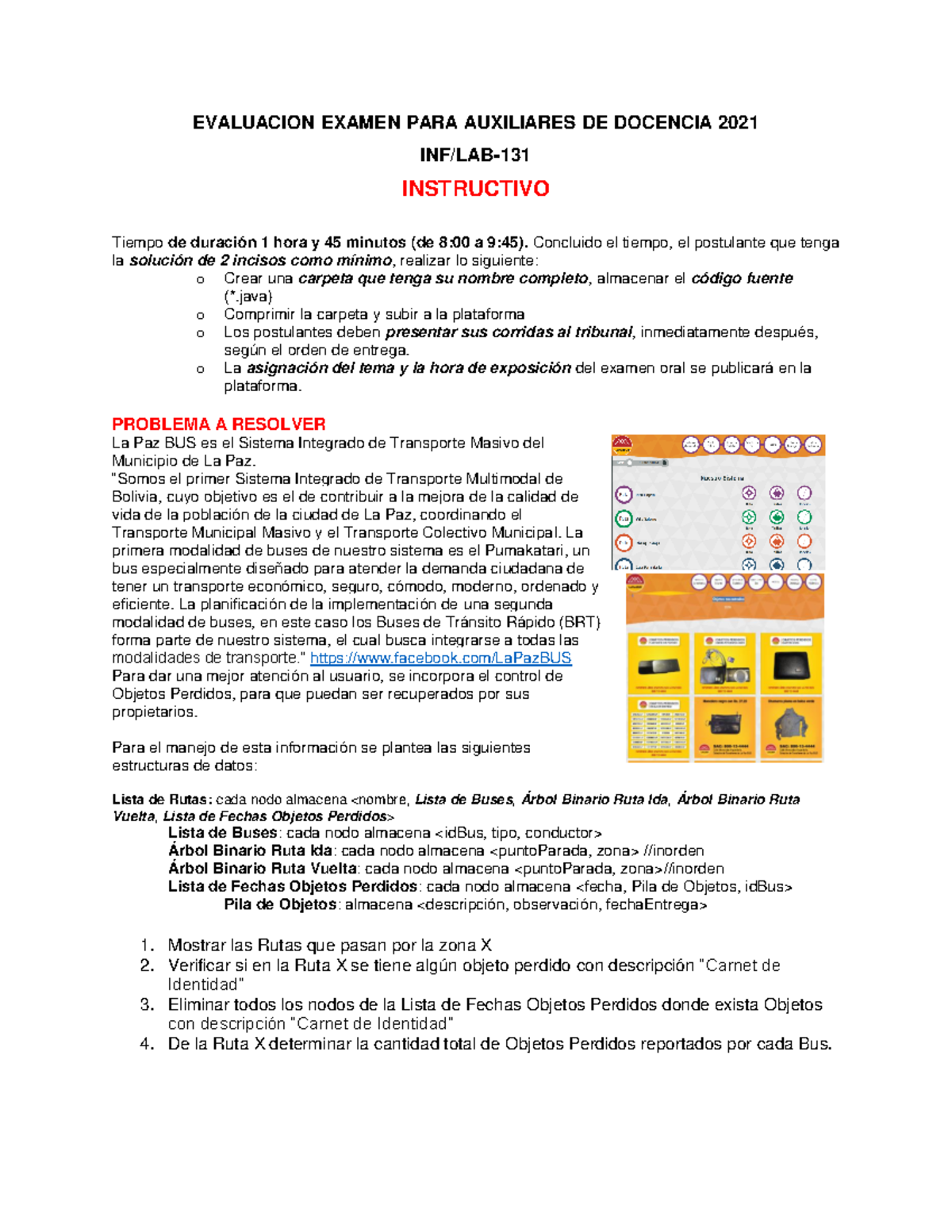 Examen Auxiliares - EVALUACION EXAMEN PARA AUXILIARES DE DOCENCIA 2021 INF/LAB- 131 INSTRUCTIVO ...