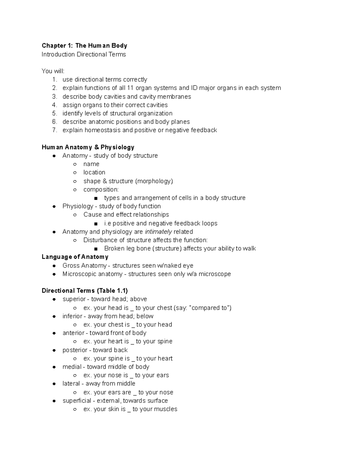 Chapter 1-4 BIO250 - Chapter 1 : The Human Body Introduction ...