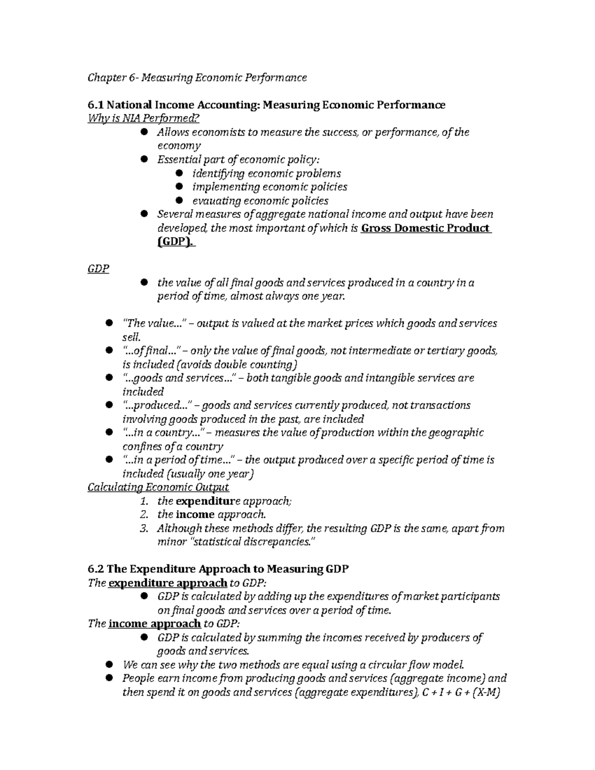 Chapter 6 notes - Chapter Measuring Economic Performance 6 National ...