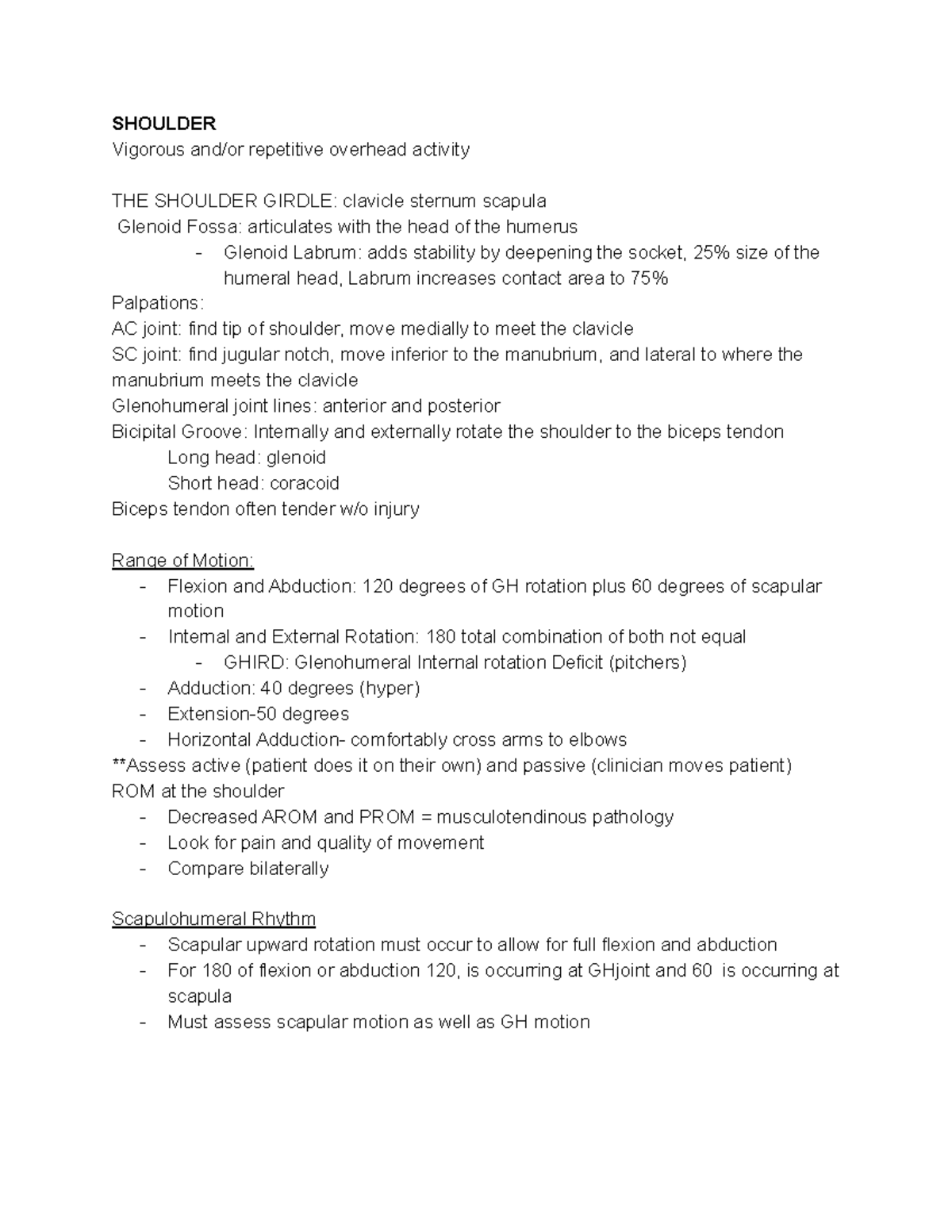 Shoulder Notes EXSS330 - SHOULDER Vigorous and/or repetitive overhead ...