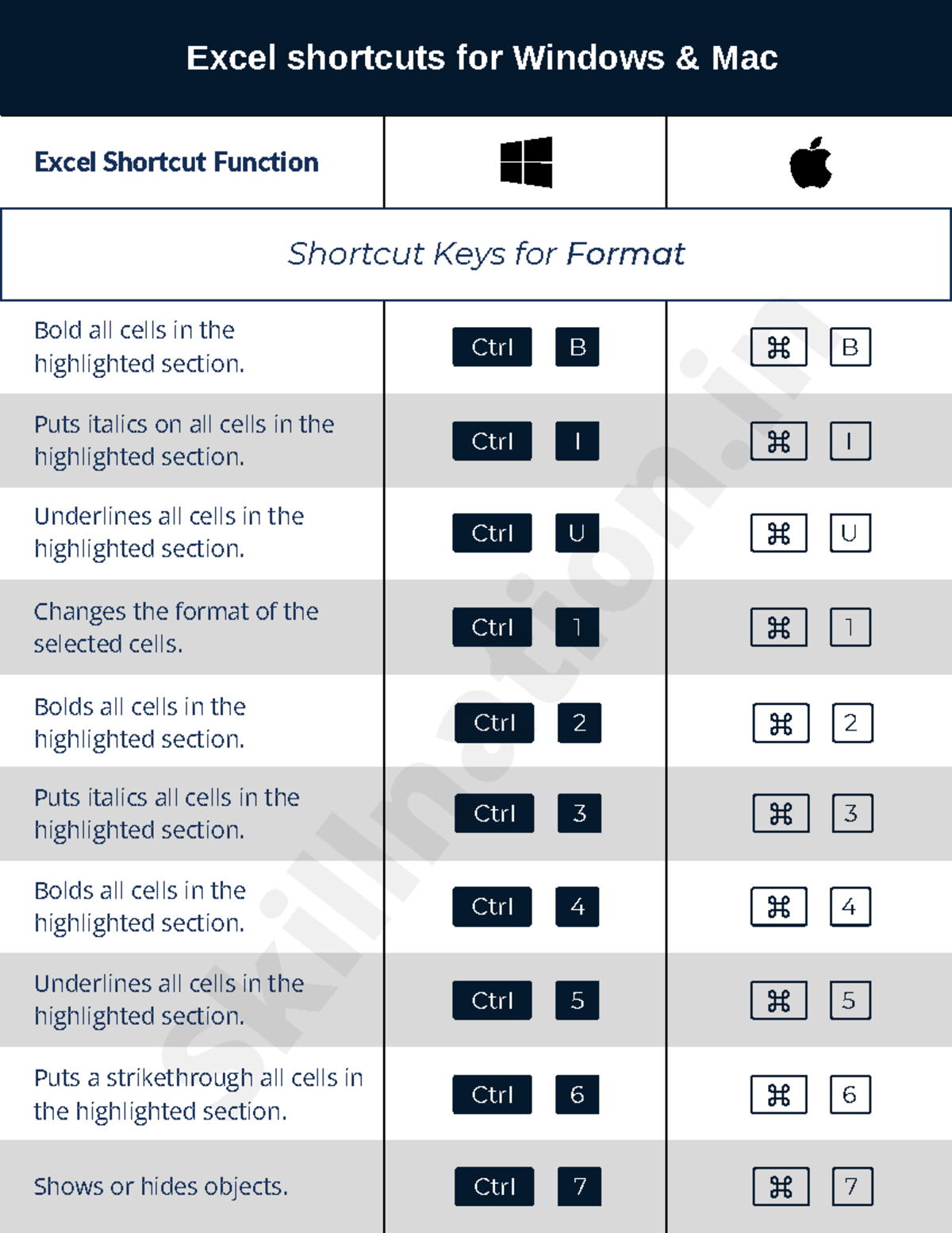Skill Nation Excel Shortcuts - Excel shortcuts for Windows & Mac Excel ...