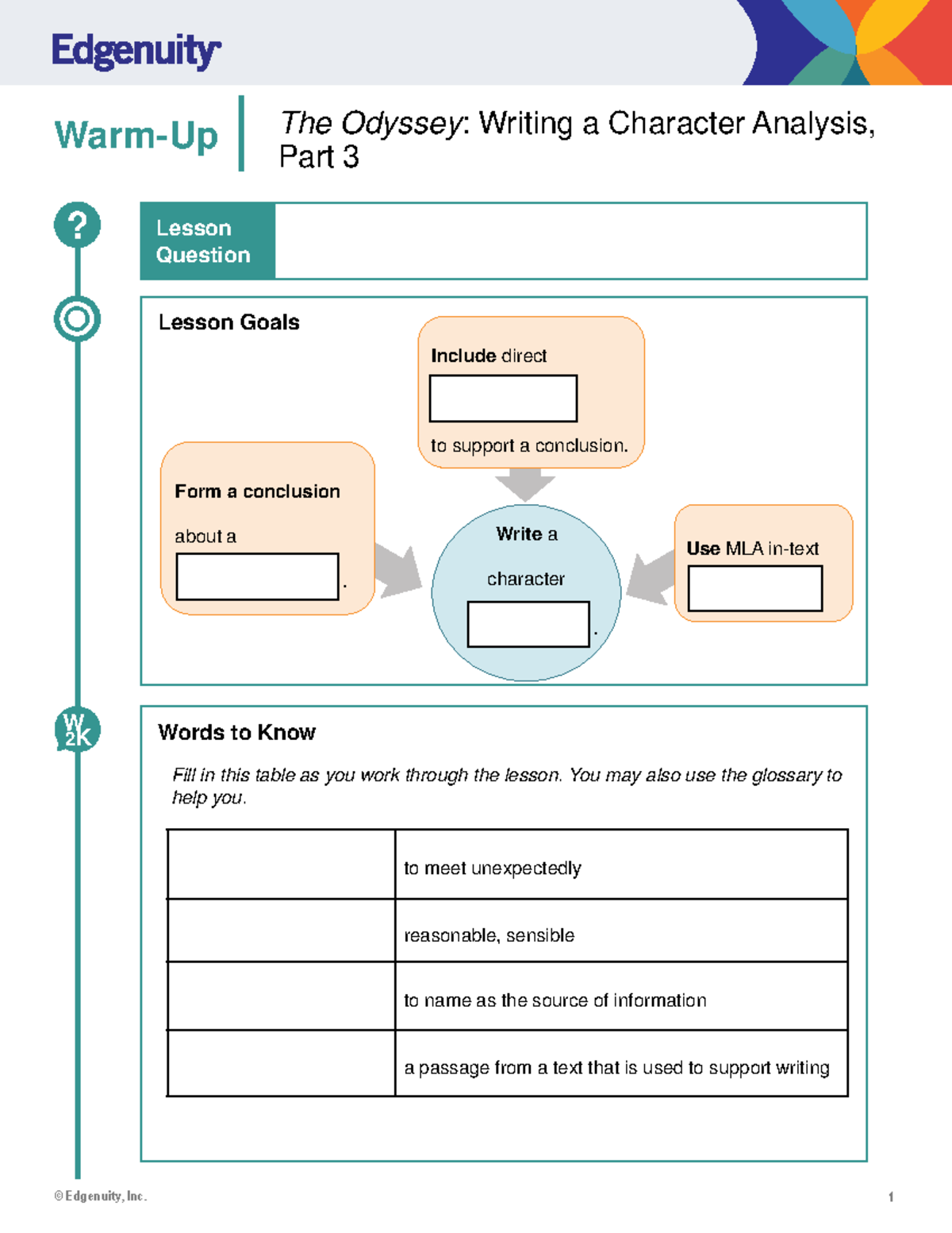 Accelerated English - Unit 1 Topic 3 - Warm-Up Lesson Question Lesson ...
