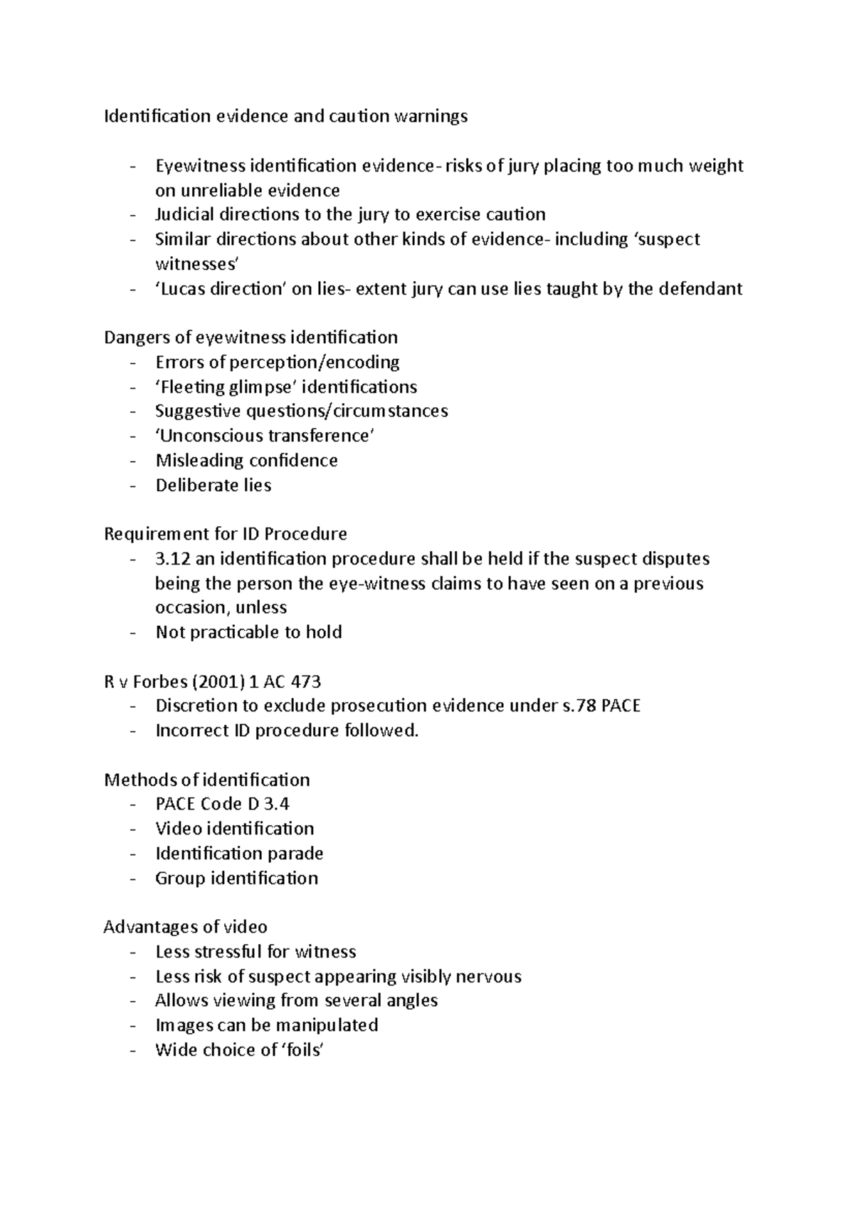 Lecture 8- identification evidence - Identification evidence and ...