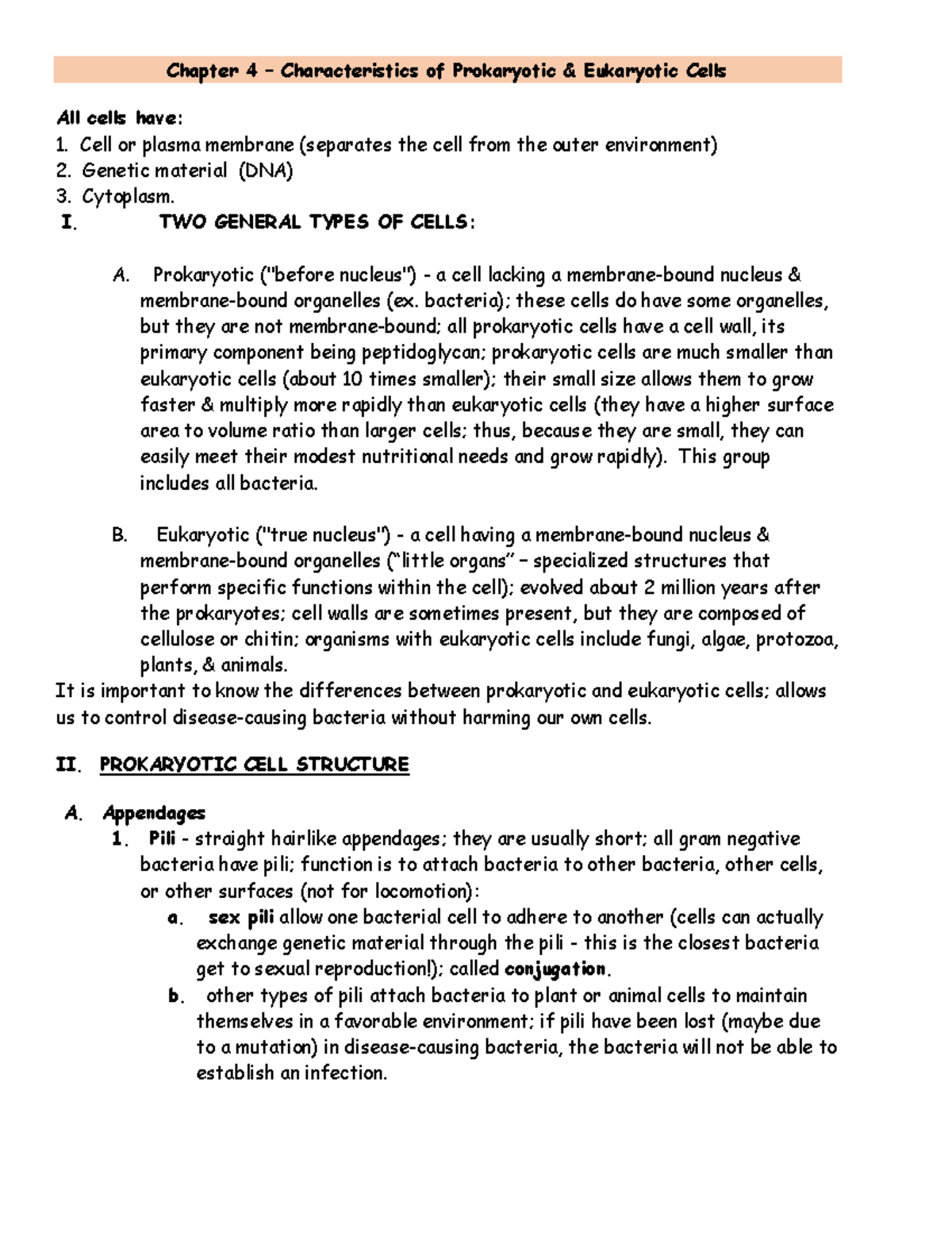 Chapter 4 - Characteristics of Prokaryotic and Eukaryotic cells ...