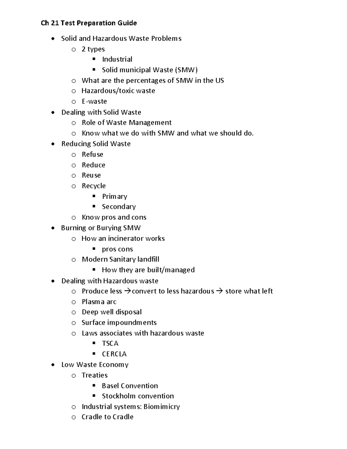 Ch 21 Test Preparation Guide - Reducing Solid Waste o Refuse o Reduce o ...