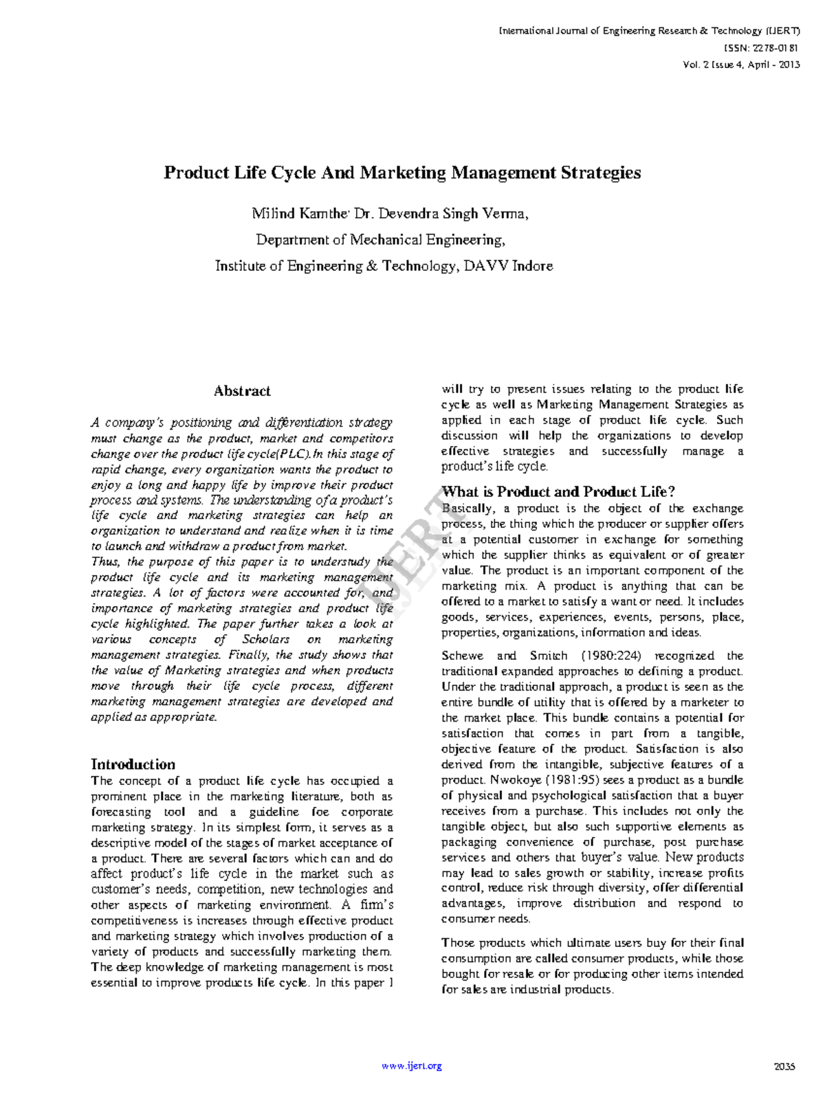 Product life cycle and marketing management strategies Ijertv 2IS4914 ...