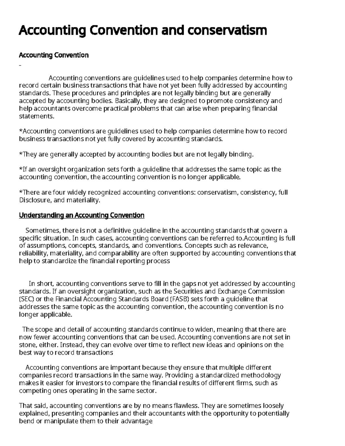 Accounting Convention and Conservatism - Accounting Convention and ...