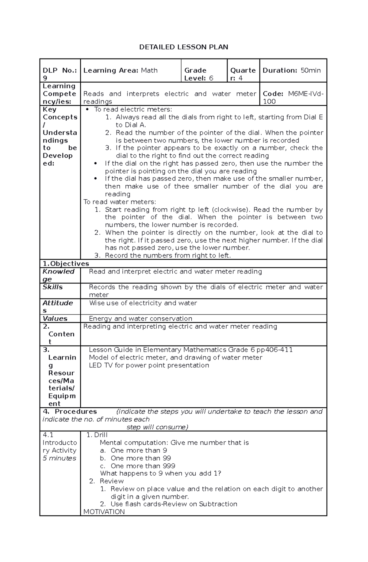 COT DLP Mathematics 6 BY Teacher Filpa D. ARO - DETAILED LESSON PLAN DLP No.: 9 Learning Area ...