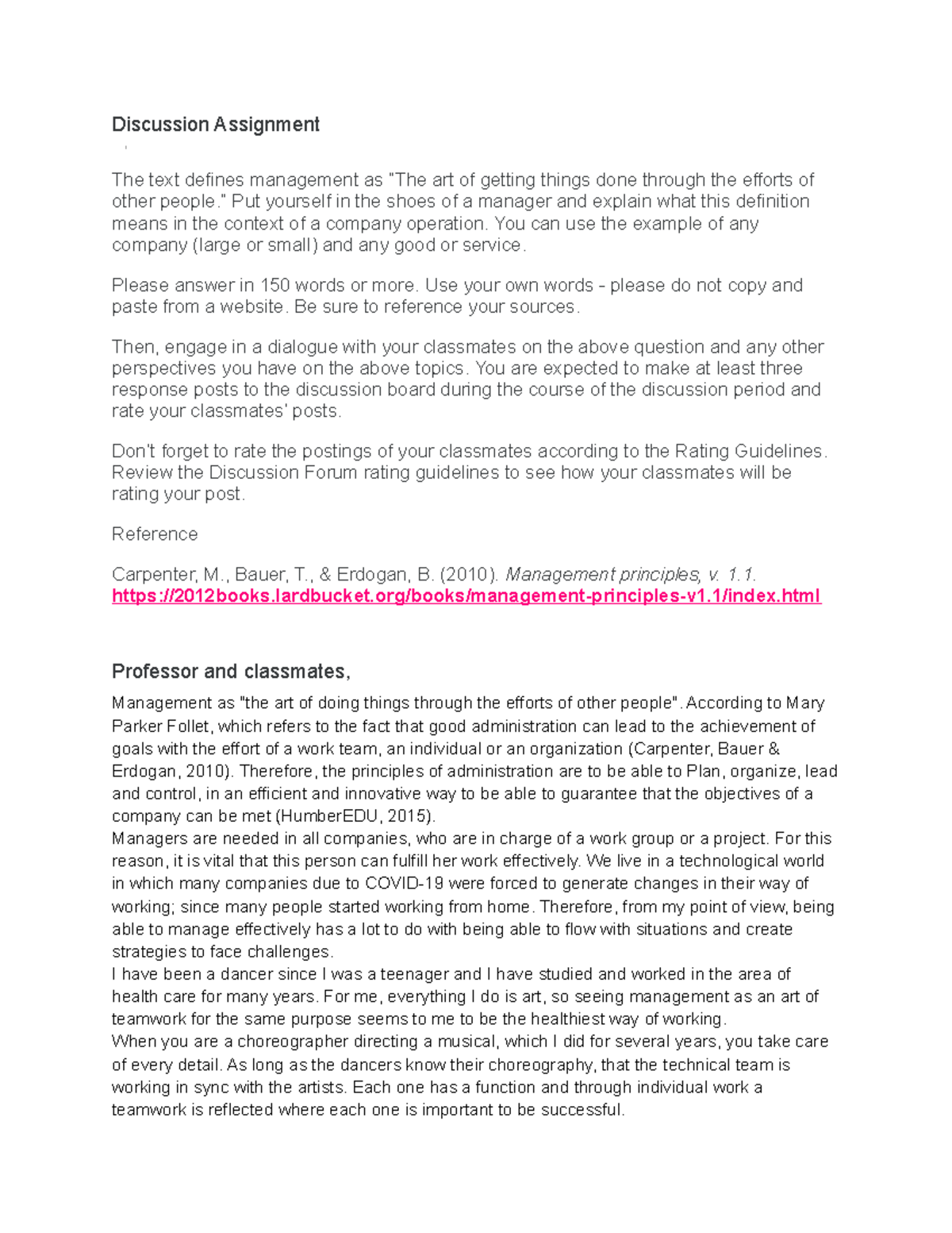 Discussion Assignment Unit 1 Introduction to the Principles of ...