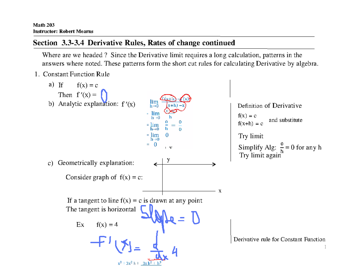 Note Outline Sec 3.3 - 3 - Constant Function Rule If f(x) = c Then a) b ...