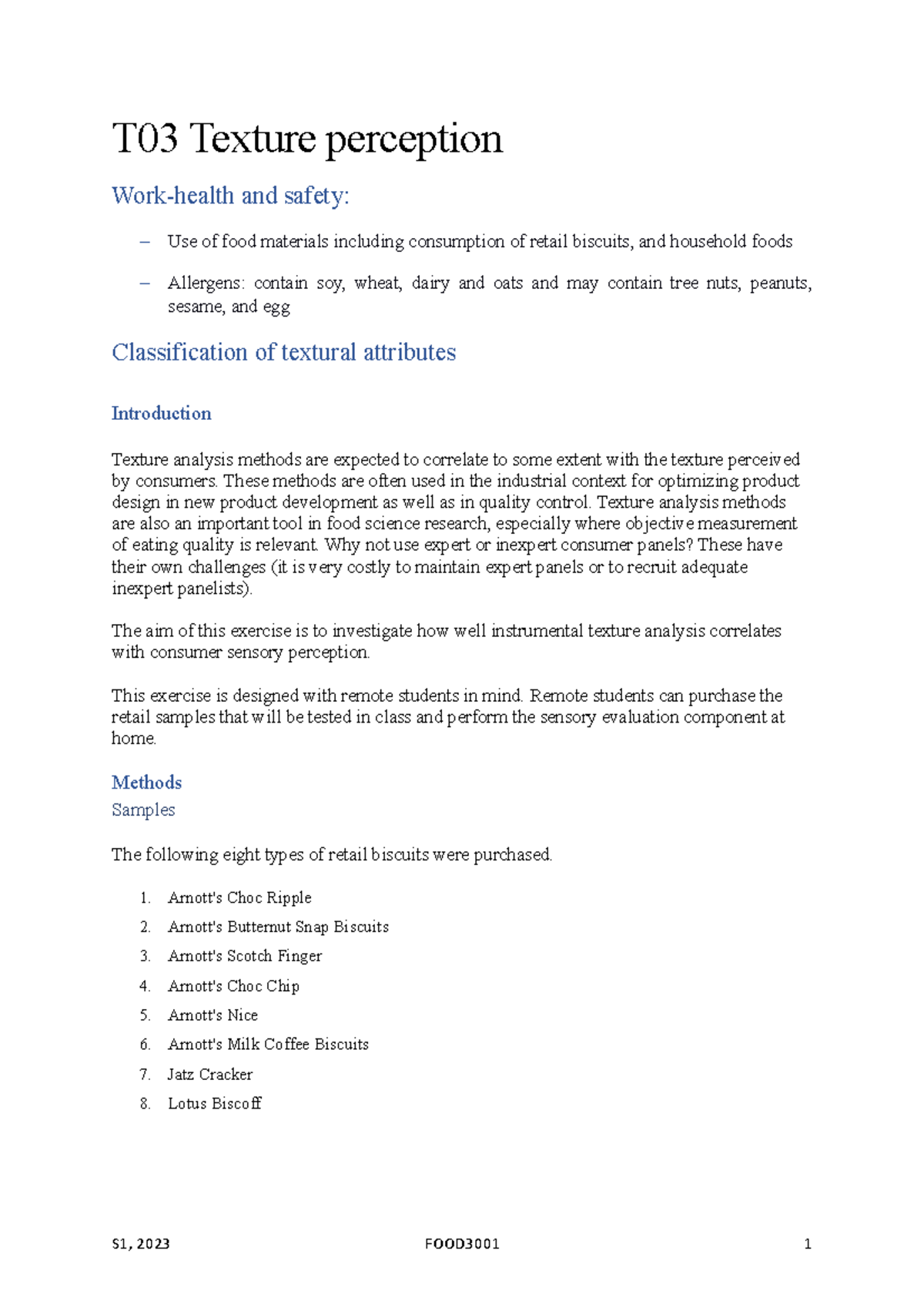 Tutorial 3 Worksheet - T03 Texture perception Work-health and safety ...