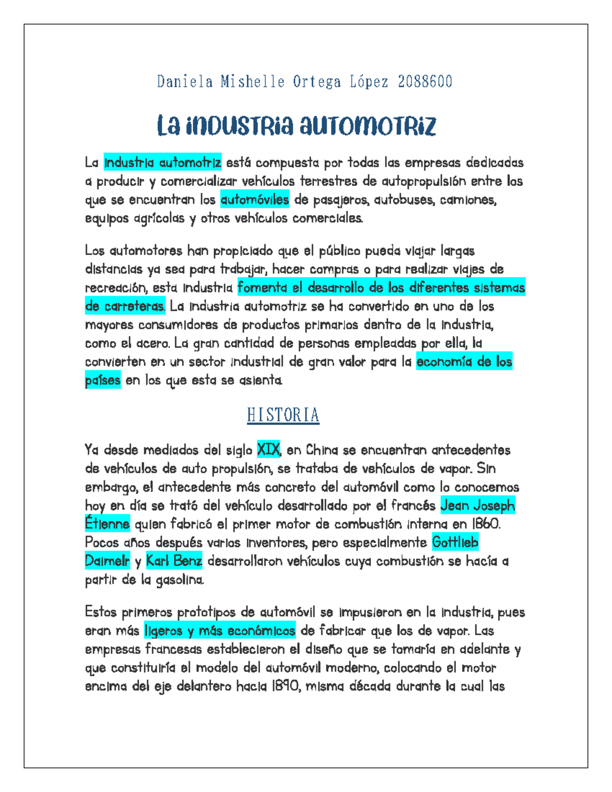 Industria Automotriz - .... - Daniela Mishelle Ortega López 2088600 La ...