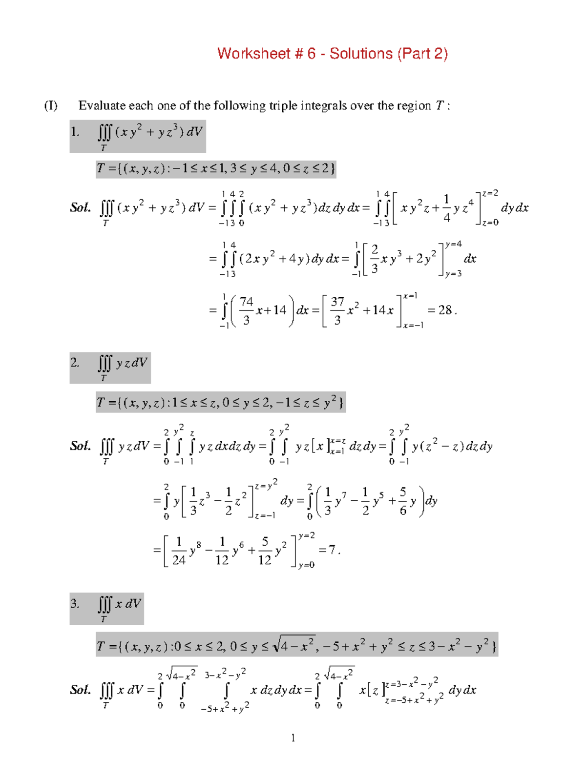 double integlar sheet - Engineering Mathematics Math301 - Solutions of ...