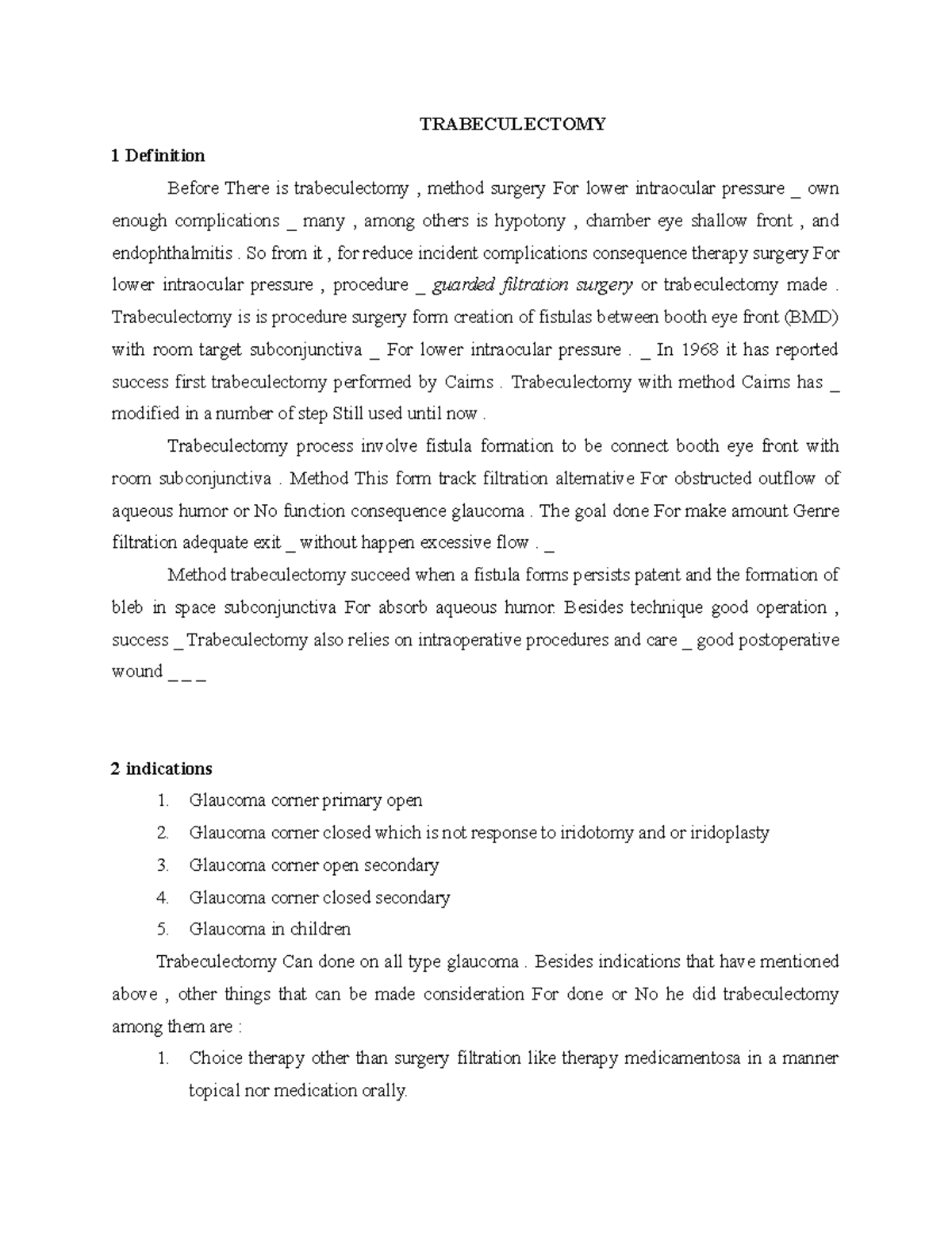 Trabeculektomy - Trabeculectomy - TRABECULECTOMY 1 Definition Before ...