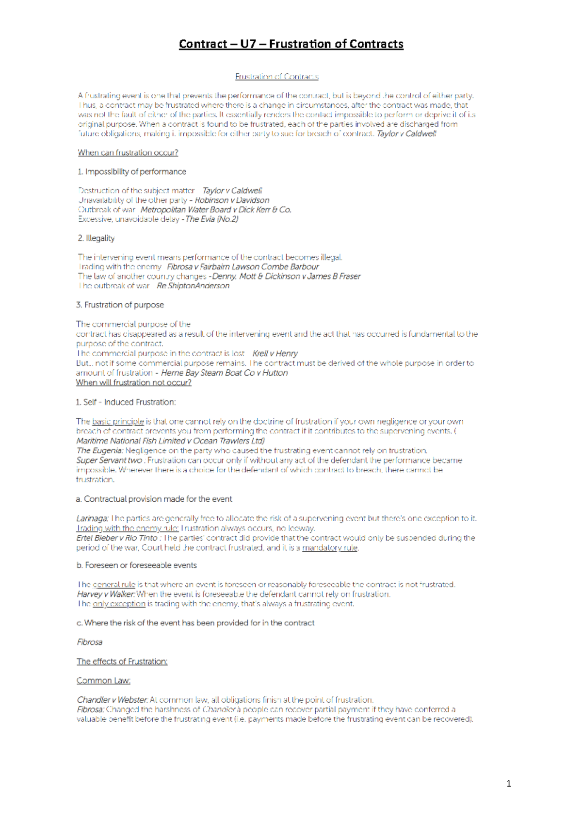 Contract - U7 - Frustration of Contracts - Contract – U7 – Frustration ...