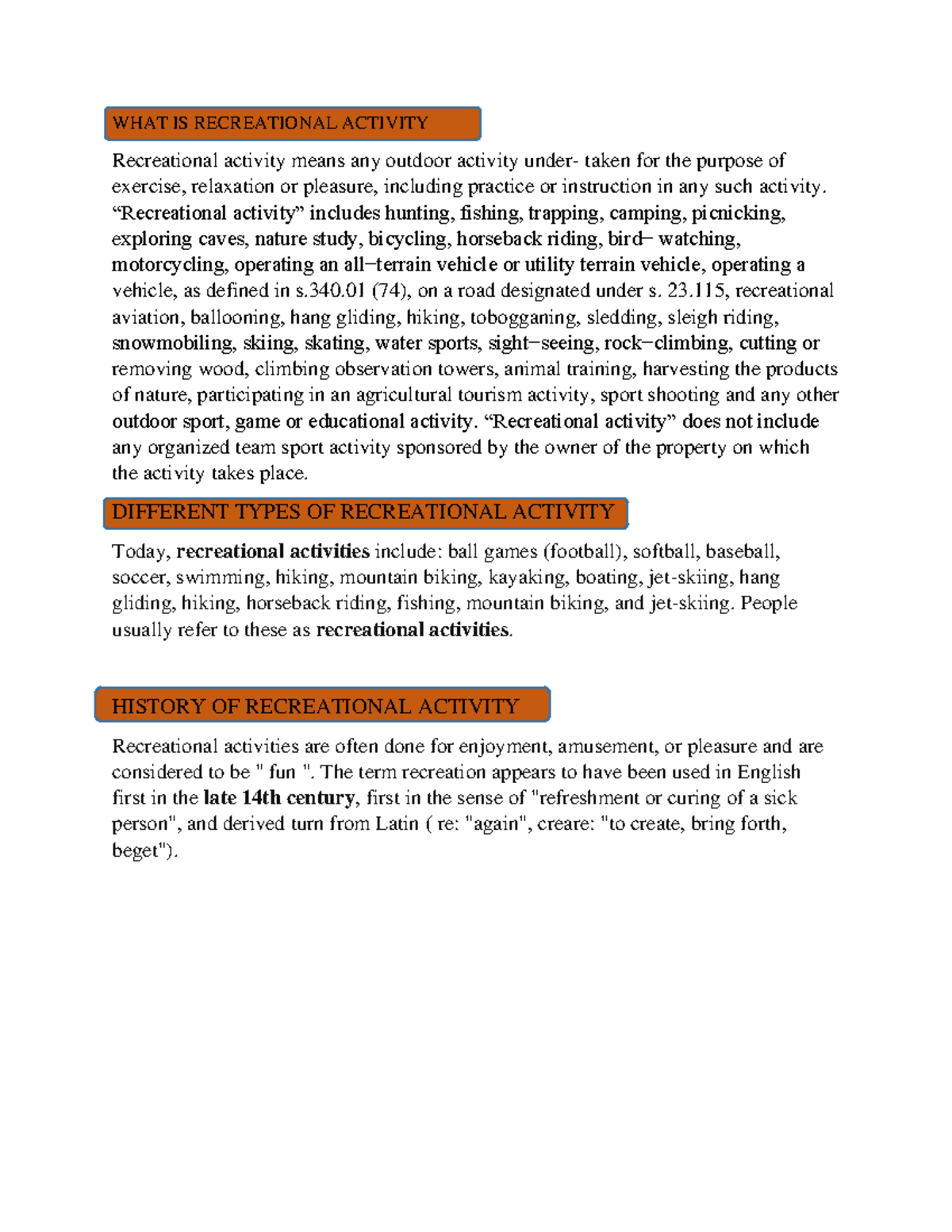 WHAT IS Recreational Activity - WHAT IS RECREATIONAL ACTIVITY ...