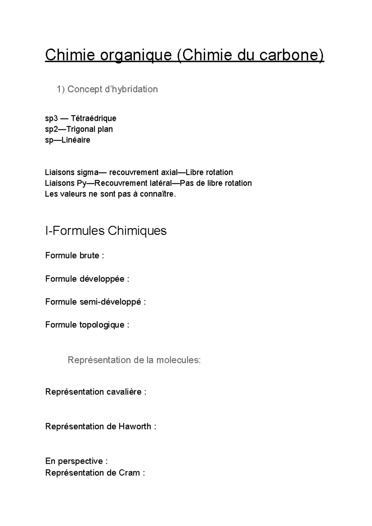 UE1 Chimie Orga - Note - Chimie organique (Chimie du carbone) 1 ...