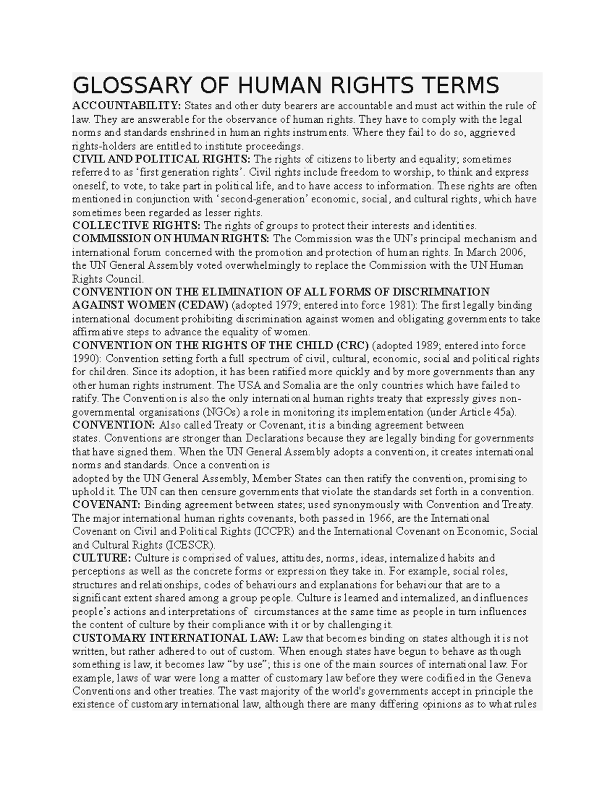 Glossary OF Human Rights Terms - GLOSSARY OF HUMAN RIGHTS TERMS ...