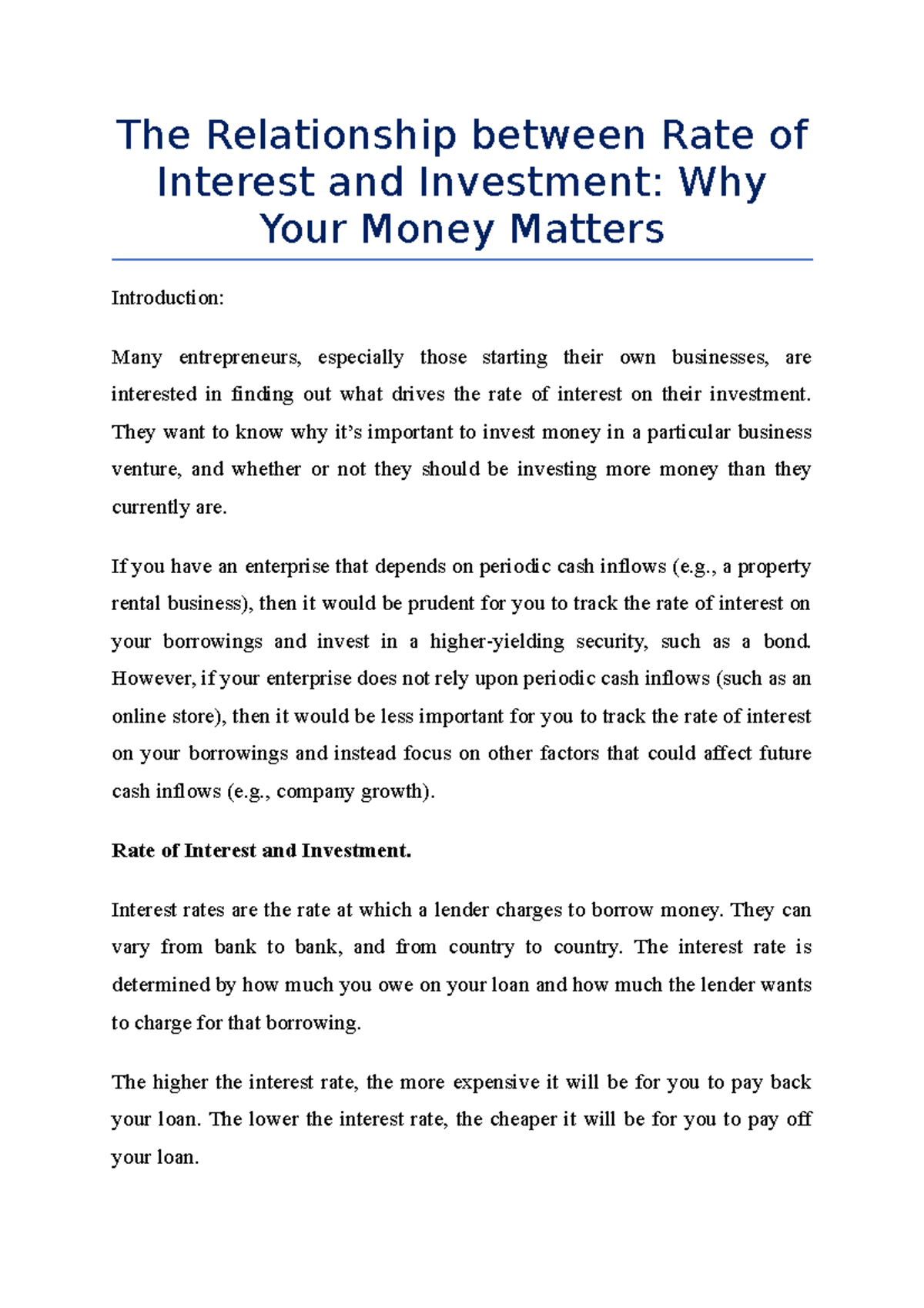 The Relationship between Rate of Interest and Investment, Why Your ...