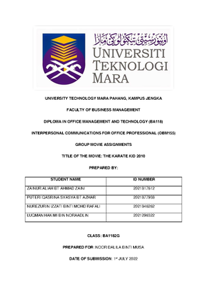 Assignment obm 210 - Individual - UNIVERSITY TEKNOLOGI MARA JENGKA CAMPUS, PAHANG FACULTY OF ...