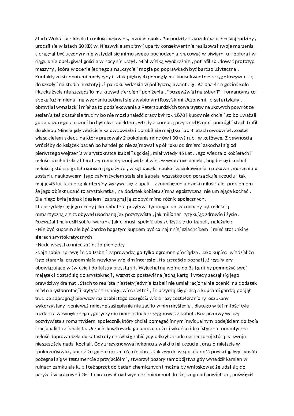 charakterystyka Stanisława Wokulskiego - Stach Wokulski - Idealista ...