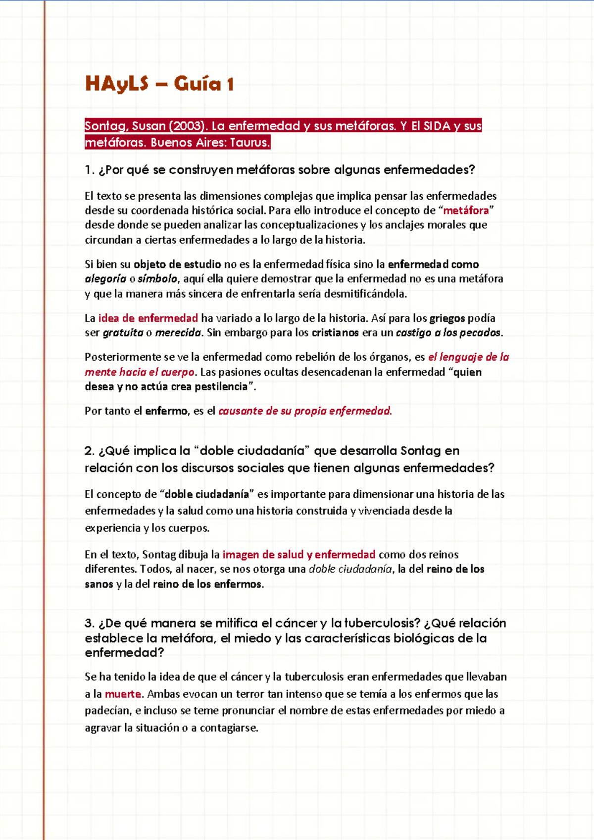 GUIA 1 - Historia (Práctico) - HAyLS – GuÌa 1 Sontag, Susan (2003). La ...