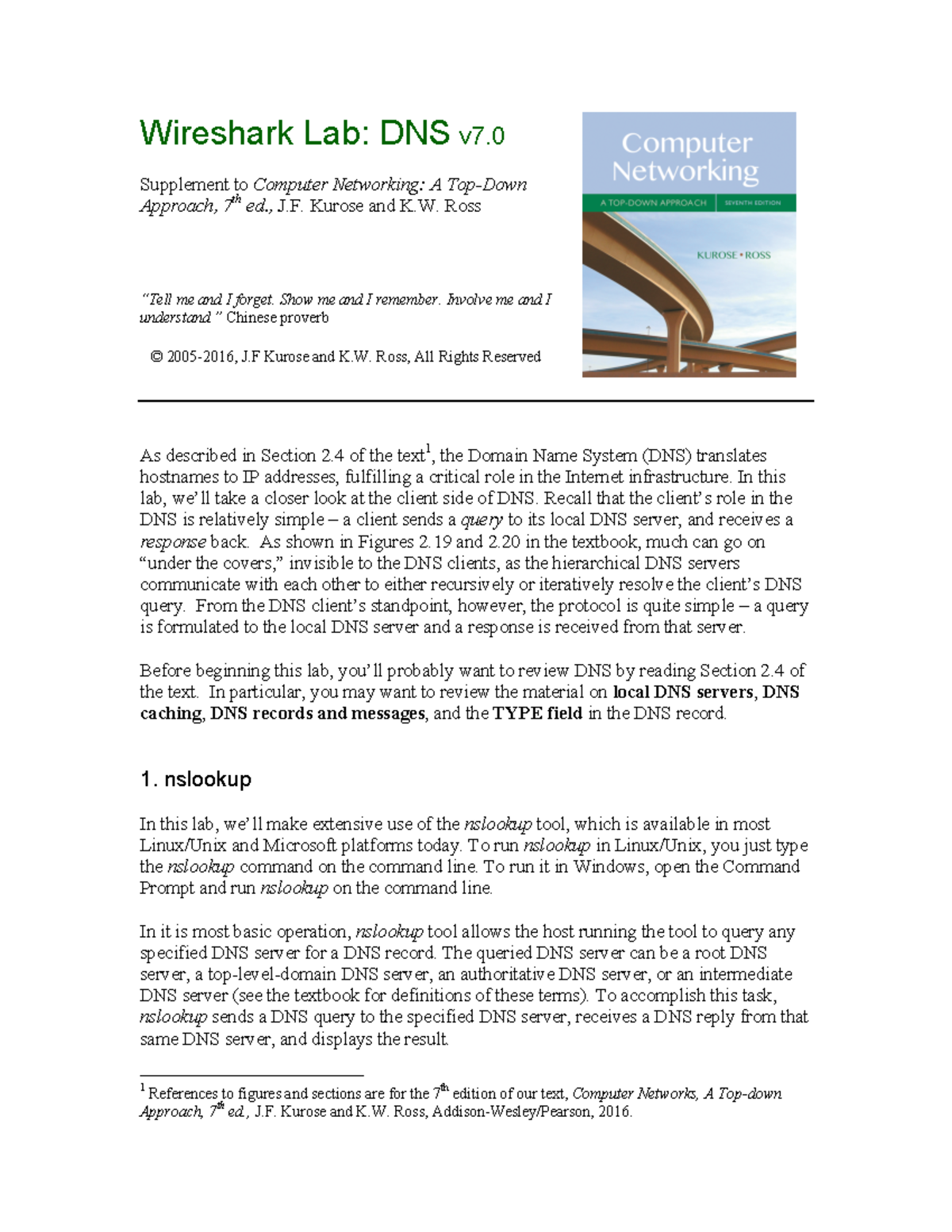 Wireshark Dns Wireshark Lab Dns V7 Supplement To Computer Networking A Top Down Approach