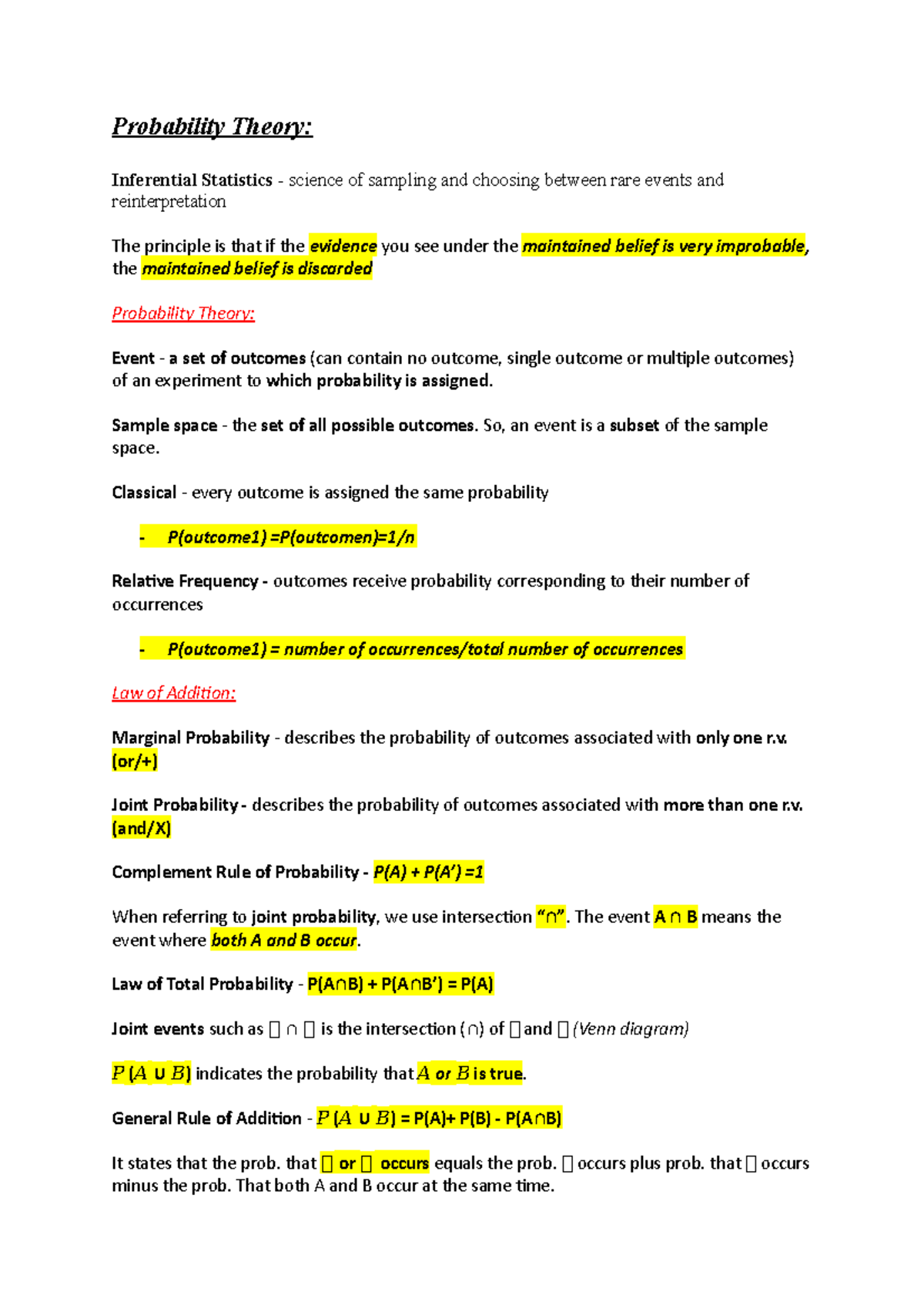Probability Theory Notes Wk2 - Probability Theory: Inferential ...