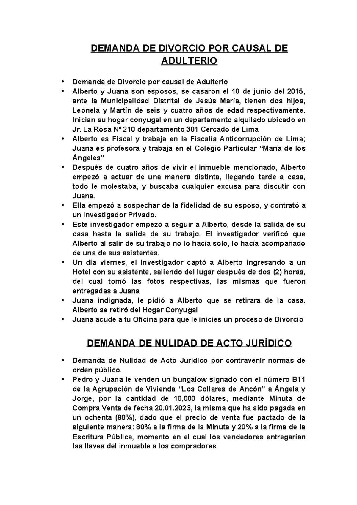 Casos PARA Alegatos - DEMANDA DE DIVORCIO POR CAUSAL DE ADULTERIO • Demanda de Divorcio por ...