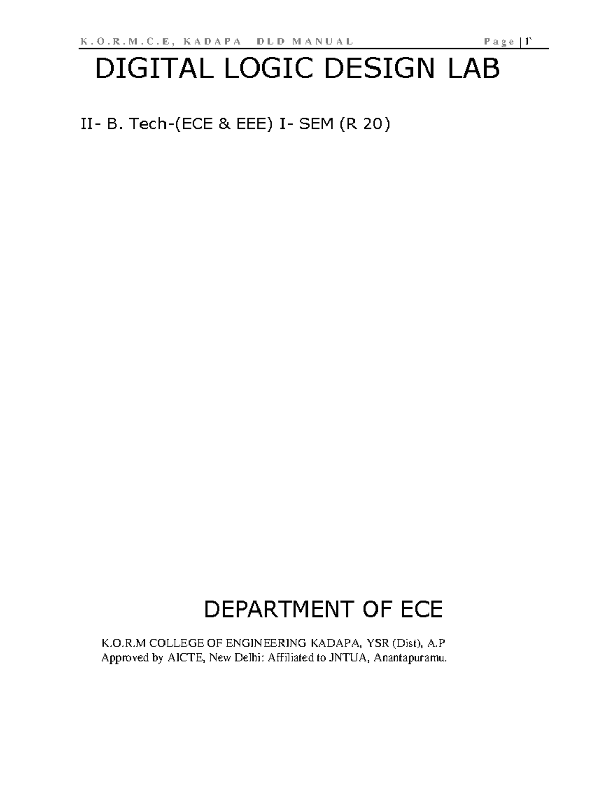 DLD LAB Manual(KORM) - DLD LAB - DIGITAL LOGIC DESIGN LAB II- B. Tech-(ECE & EEE) I- SEM (R 20 ...