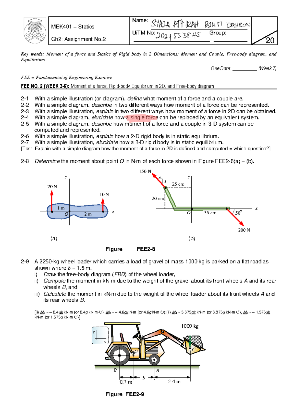 Asg#2 Statics of Rigid Bodies 240518 172625 - MEK401 – Statics Ch 2 : Assignment No. 2 Name ...